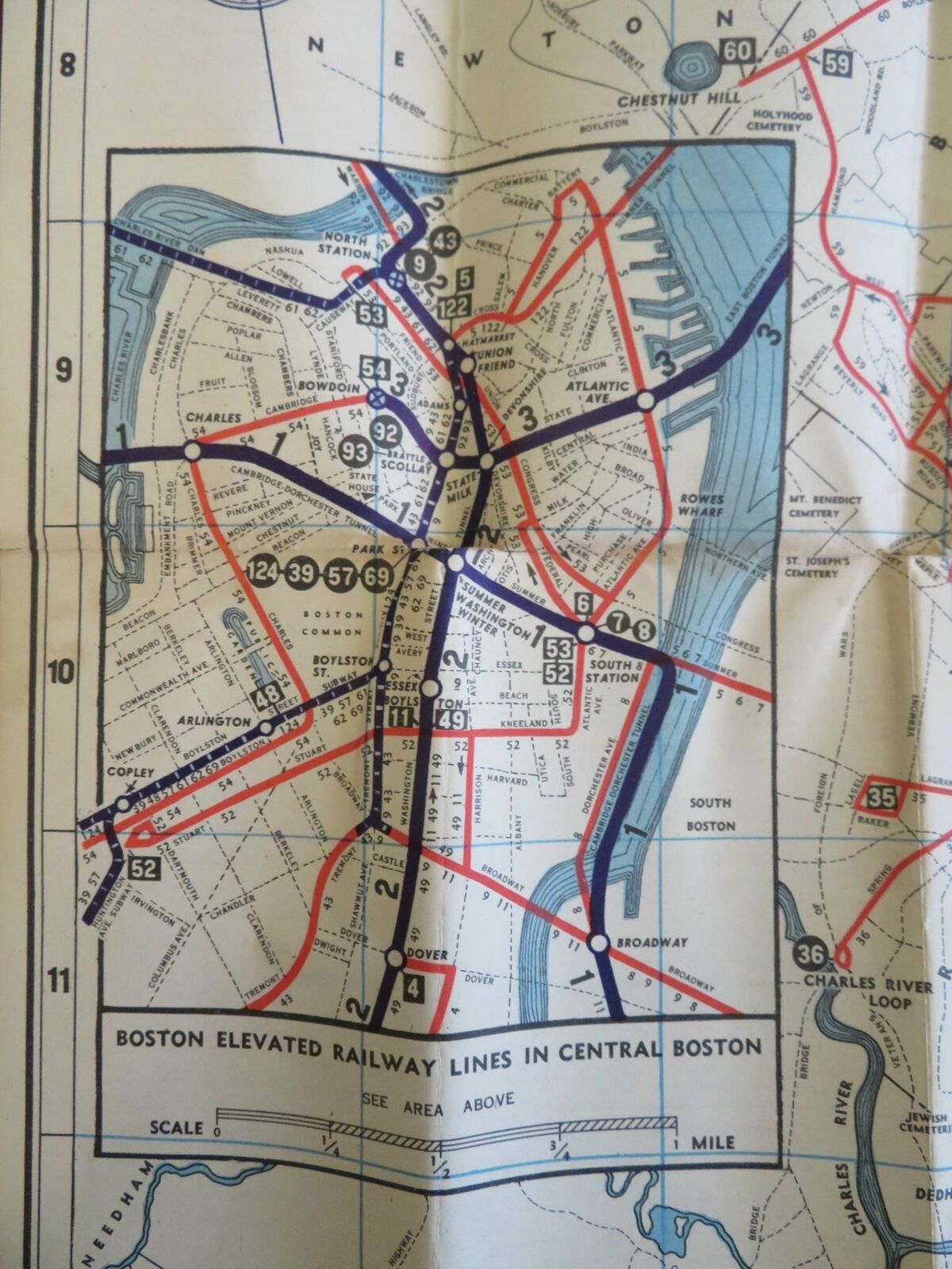 Boston Elevated Railway System Map 7th Ed. c. 1940's travel guide city ...