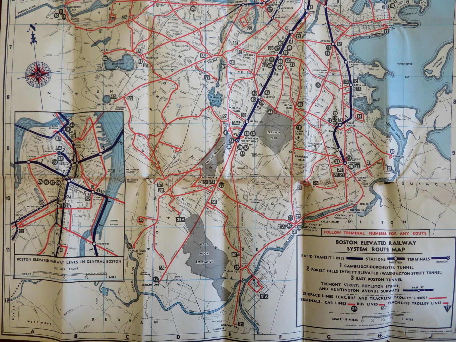 Boston Elevated Railway System Map 7th Ed. c. 1940's travel guide city ...
