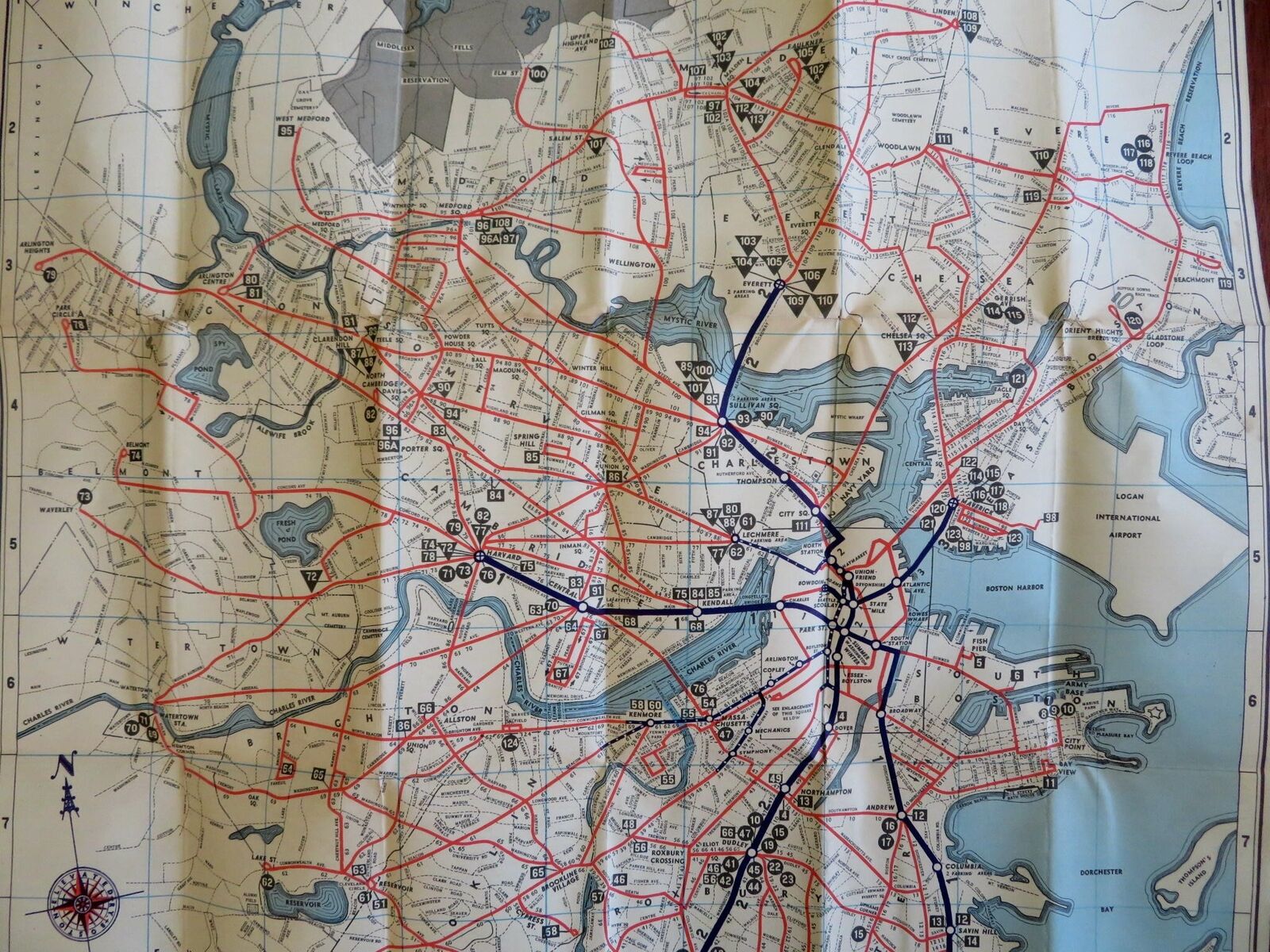 Boston Elevated Railway System Map 7th Ed. c. 1940's travel guide city ...