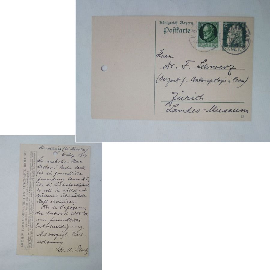 Postkarte von Dr. Alfred Ploetz eigenhändig beschrieben by Alfred ...