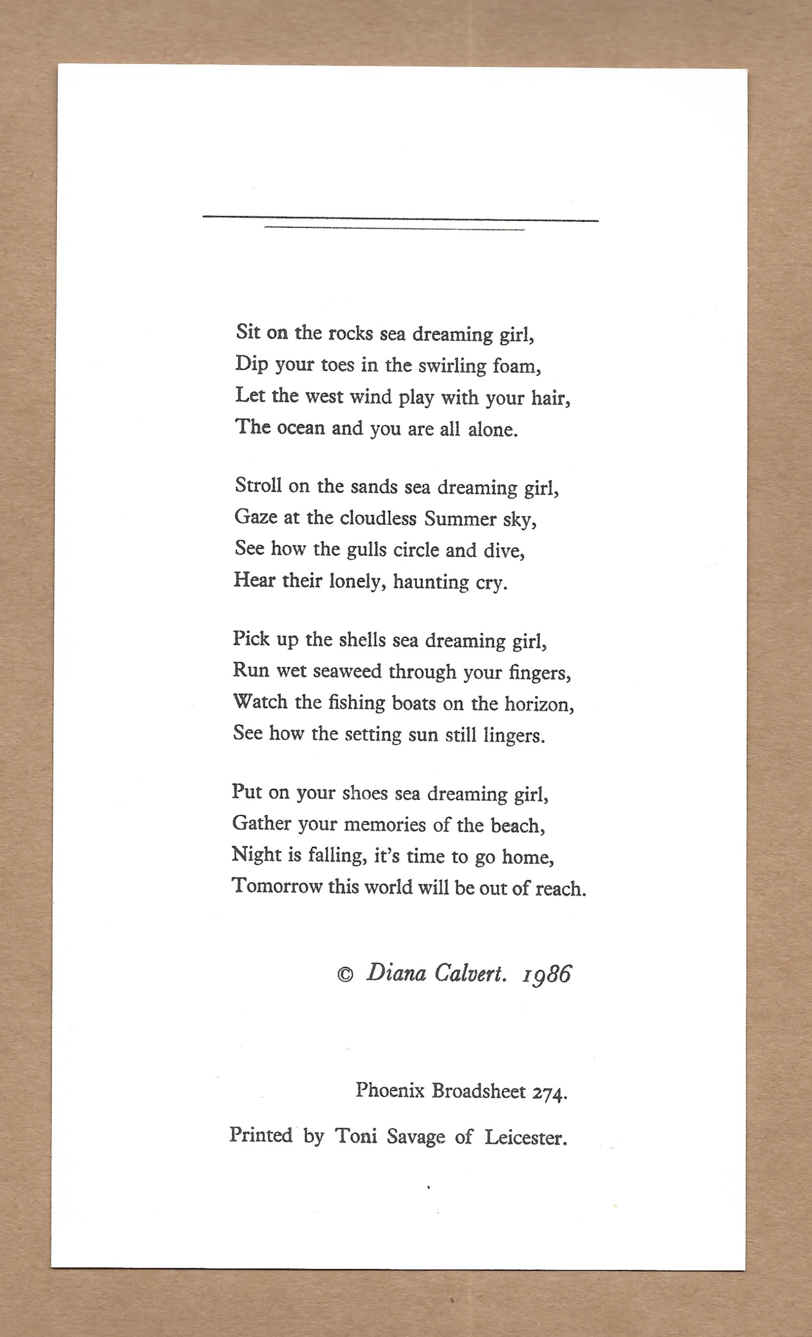 Sit on the rocks sea dreaming girl [Phoenix Broadsheet No.274] by Diane ...