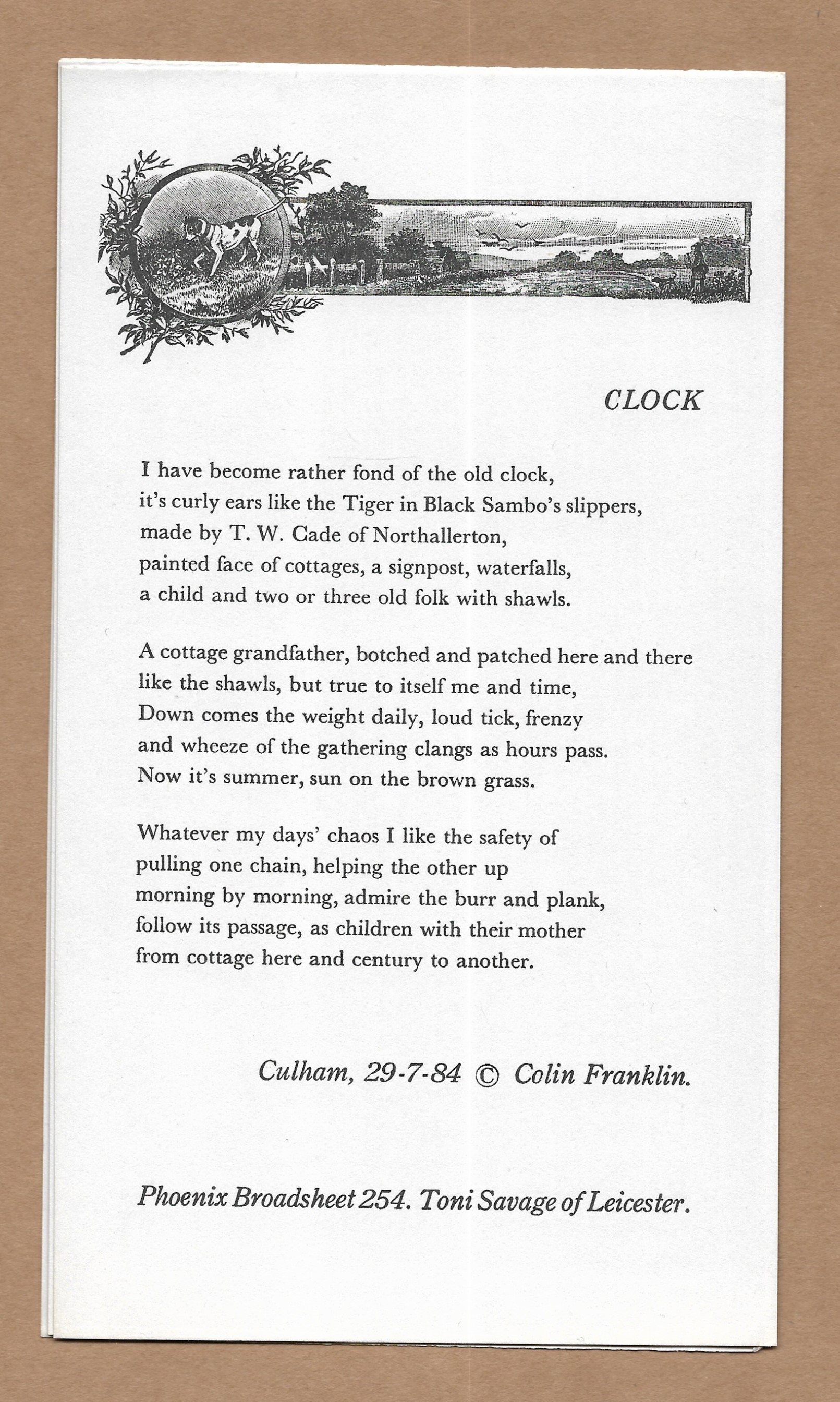 Clock [Phoenix Broadsheet No.254] by Colin Franklin: Fine Soft cover ...