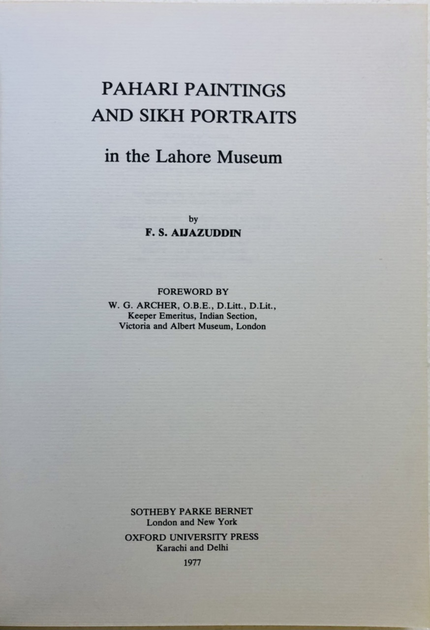 Pahari Paintings and Sikh Portraits in the Lahore Museum by F. S ...