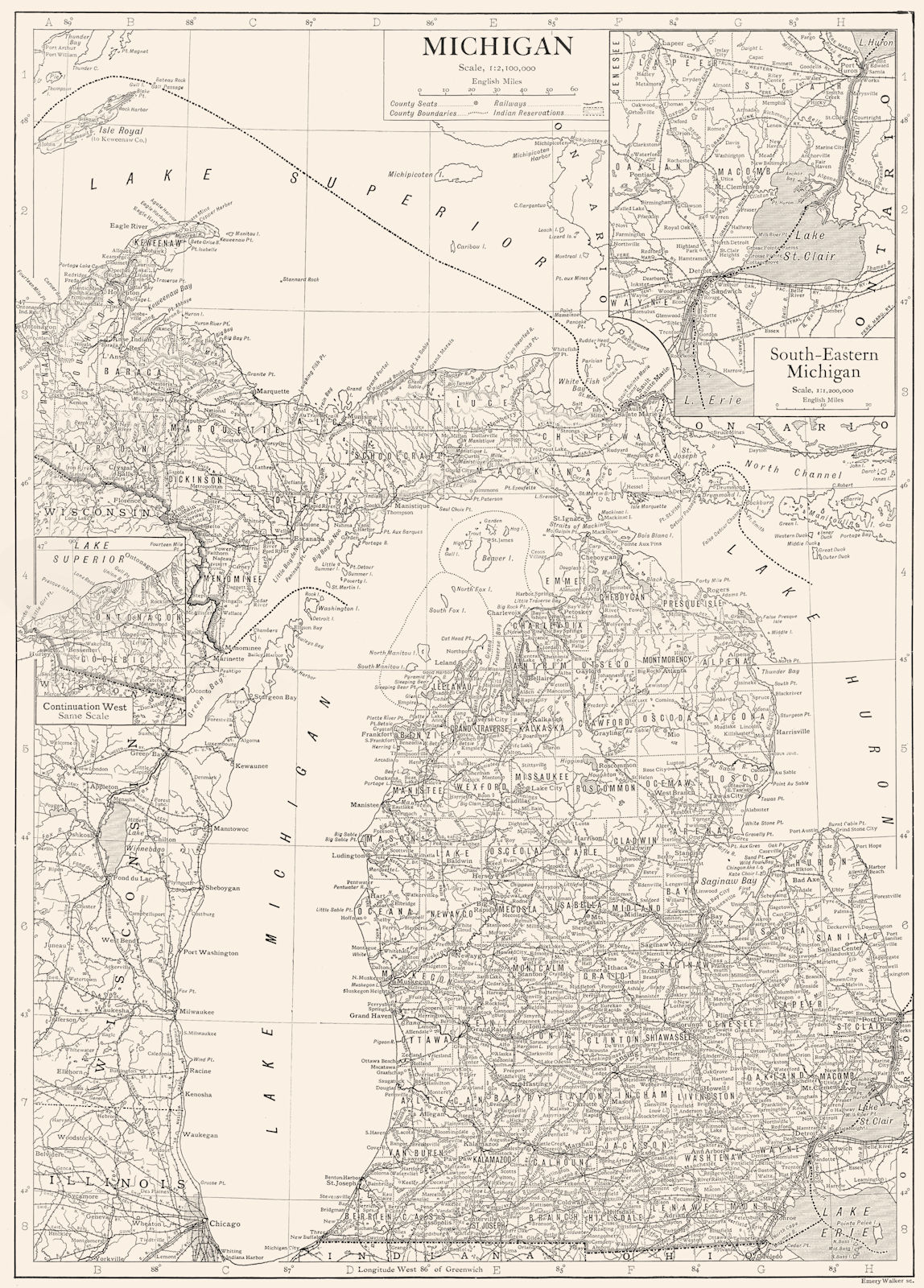 Michigan; Inset maps of South-Eastern Michigan; Wisconsin by Britannica ...