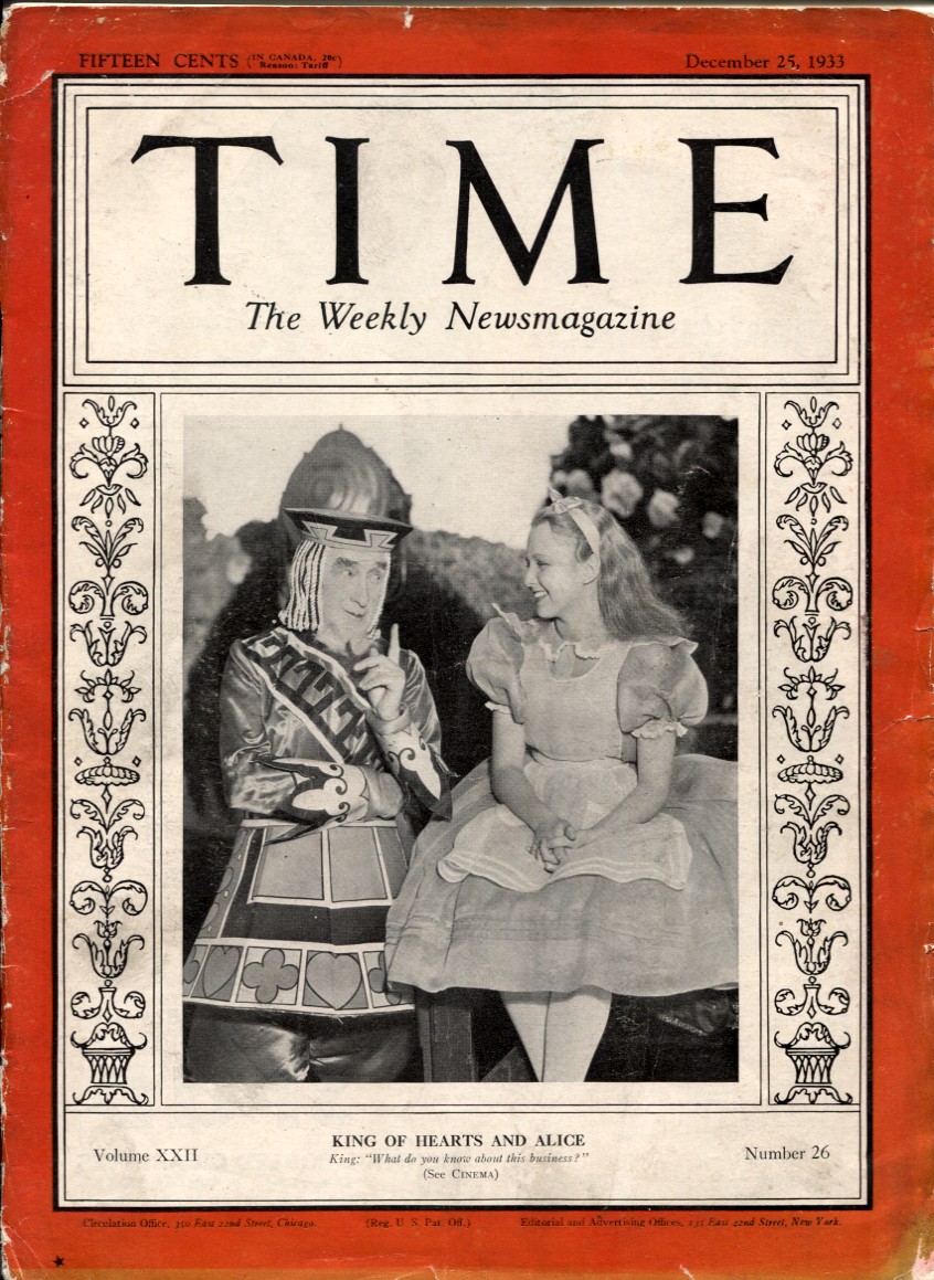 Time Magazine December 25 1933 - Alice in Wonderland cover: (1933 ...