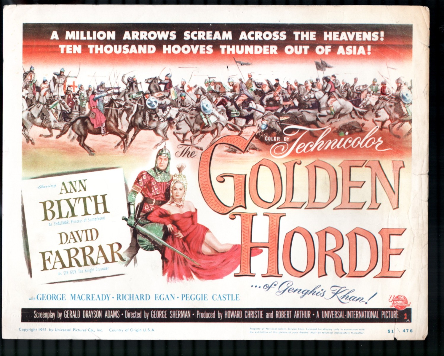 Golden Horde 11"x14" Title Lobby Card #1 Ann Blyth David Farrar: (1951 ...