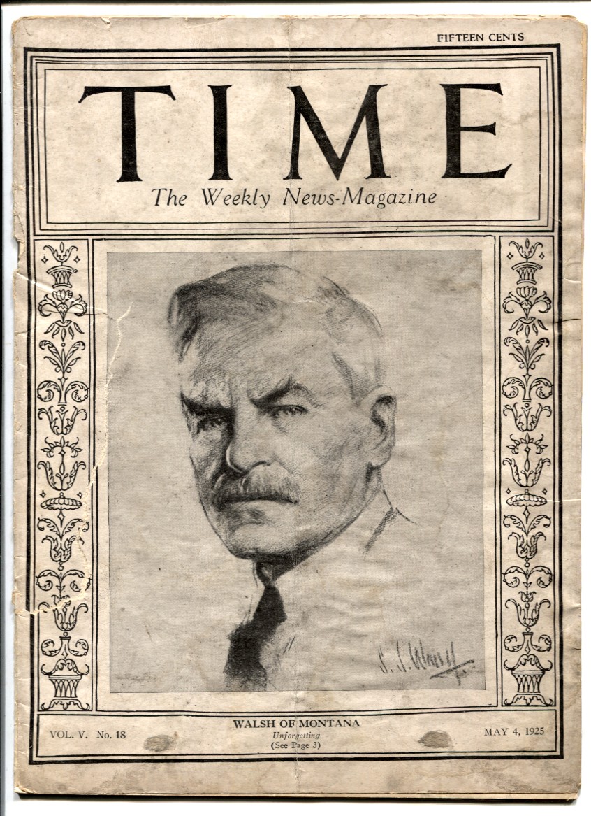 Time Magazine May 4 1925- Walsh of Montana cover: (1925) Magazine ...