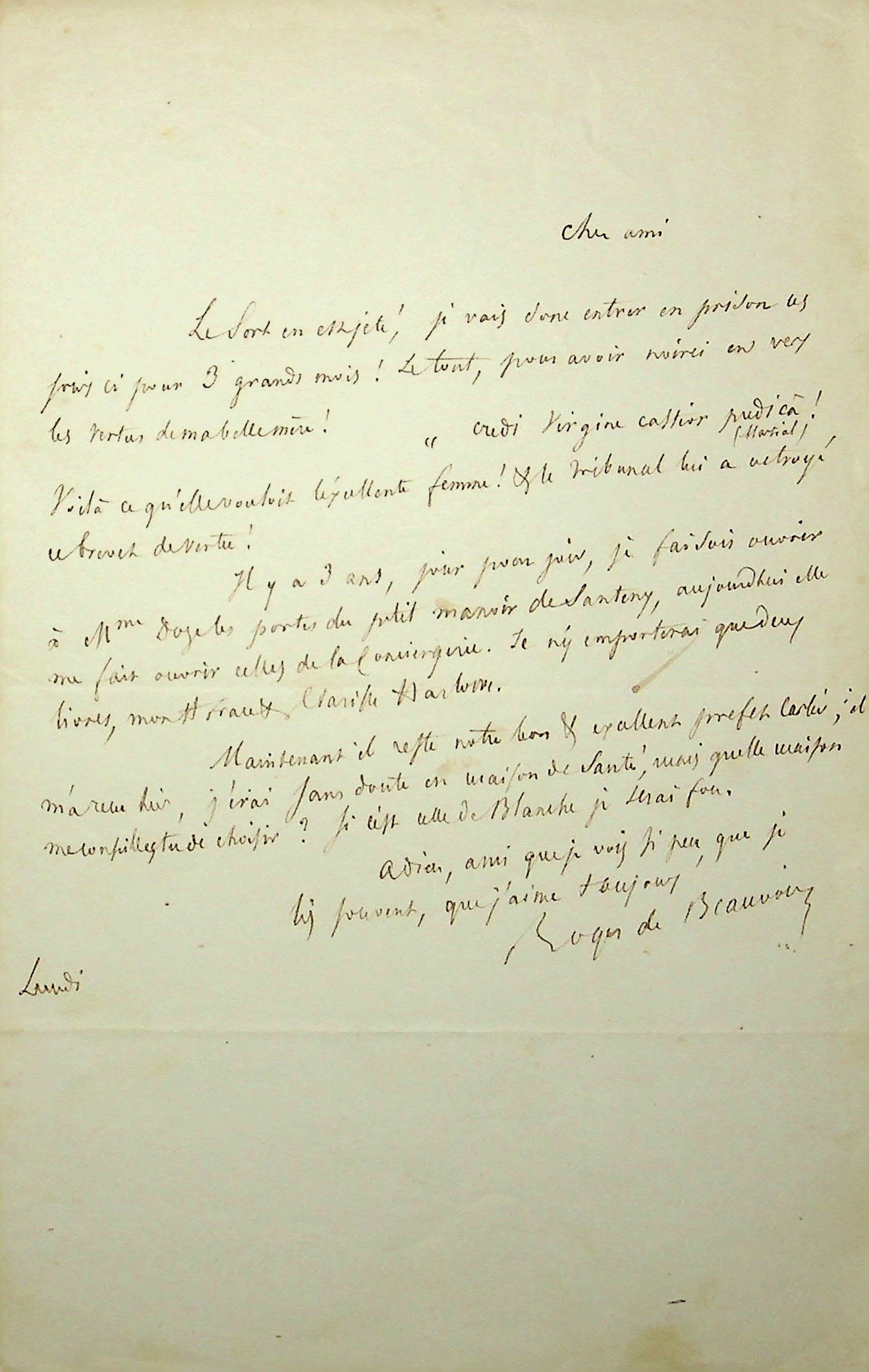 Lettre autographe signée à Jules Janin by Etienne Roger dit Roger de ...