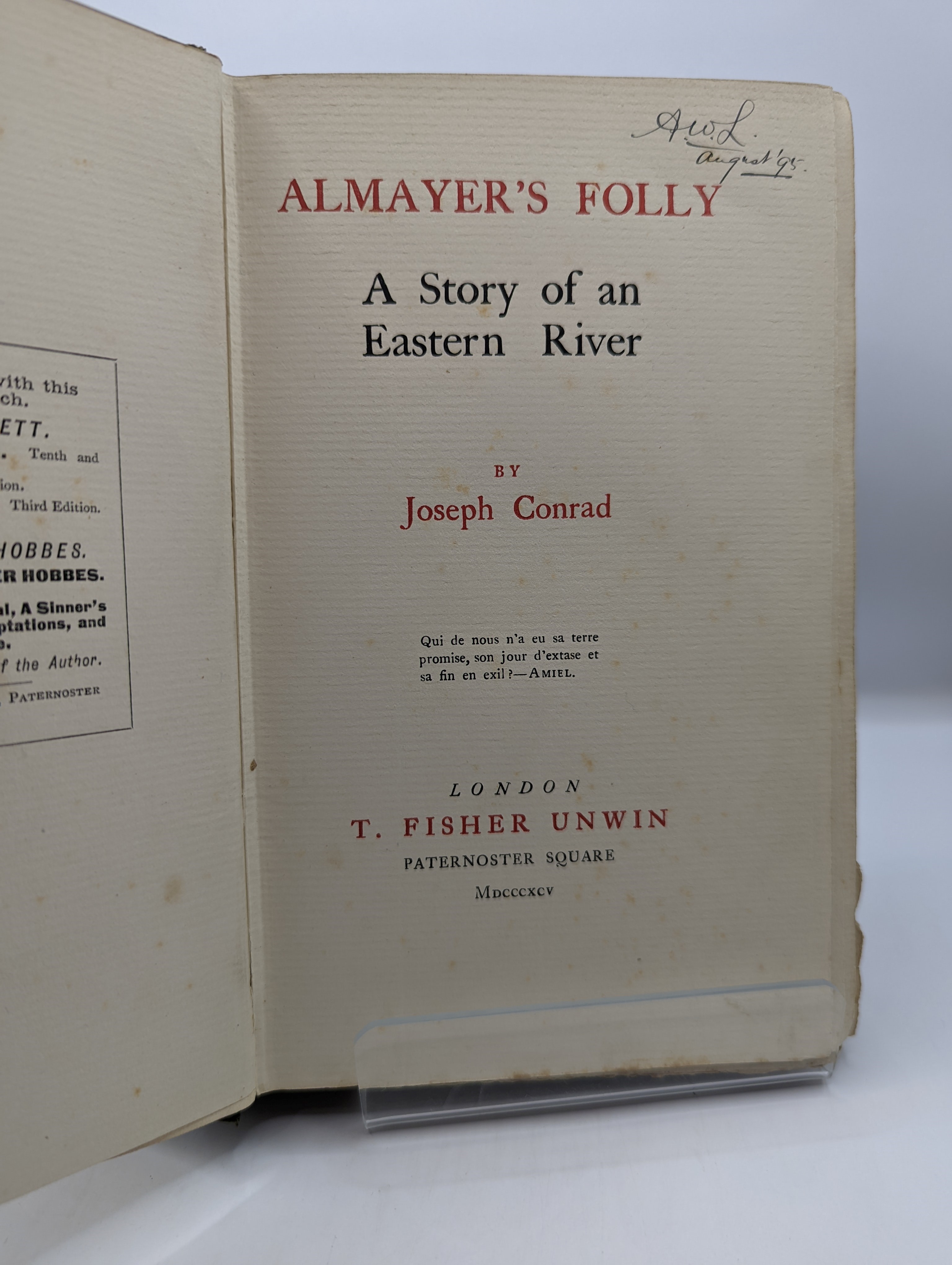 Almayer's Folly by Conrad, Joseph: Fair Hardcover (1895) 1st Edition ...