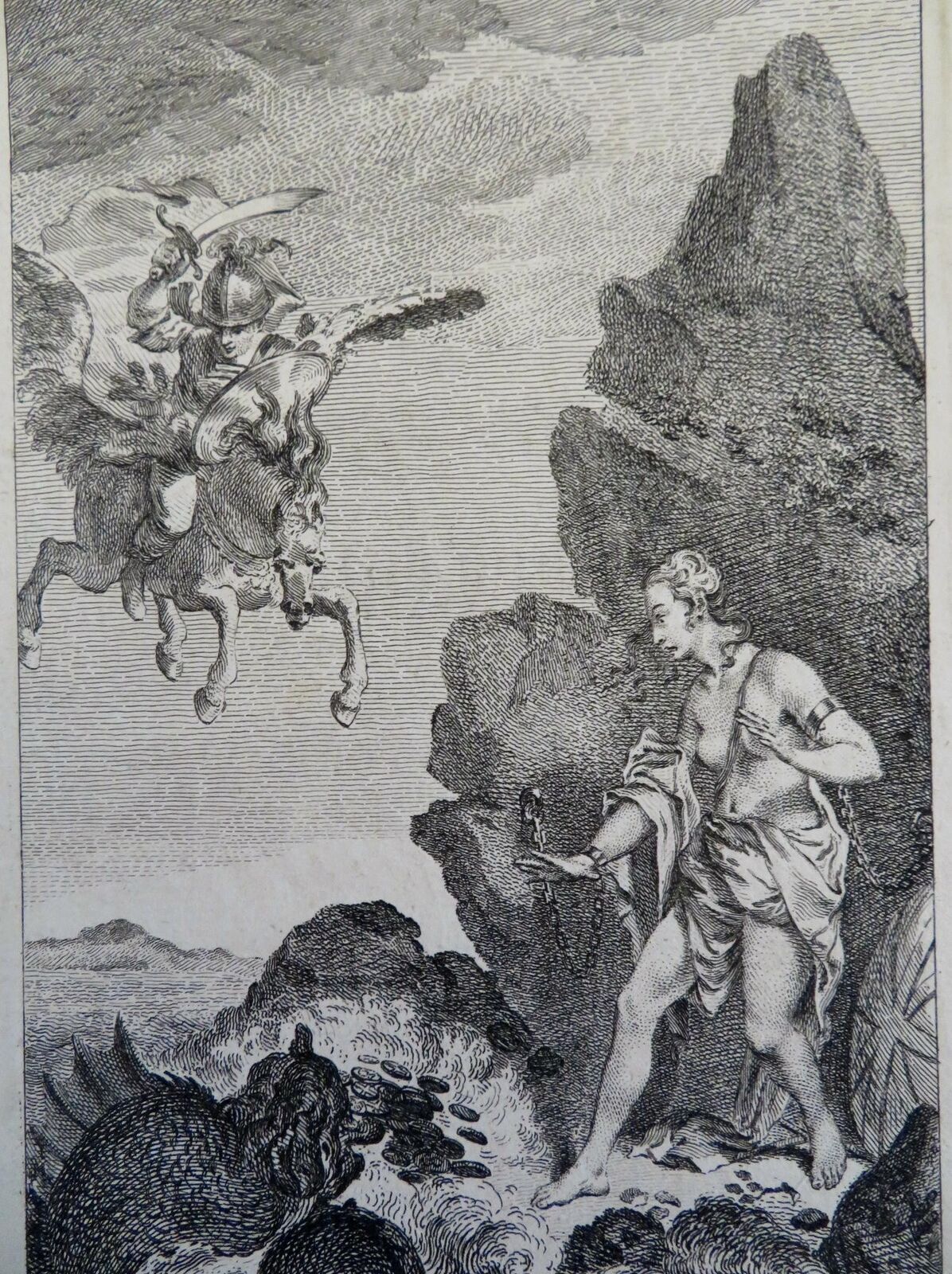 Allegorical Frontispiece Andromeda Chained Sea Monster c. 1750 engraved ...