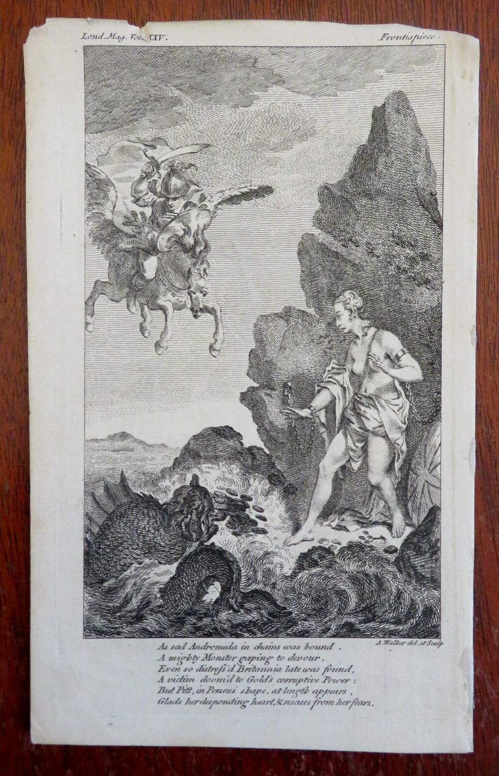Allegorical Frontispiece Andromeda Chained Sea Monster c. 1750 engraved ...