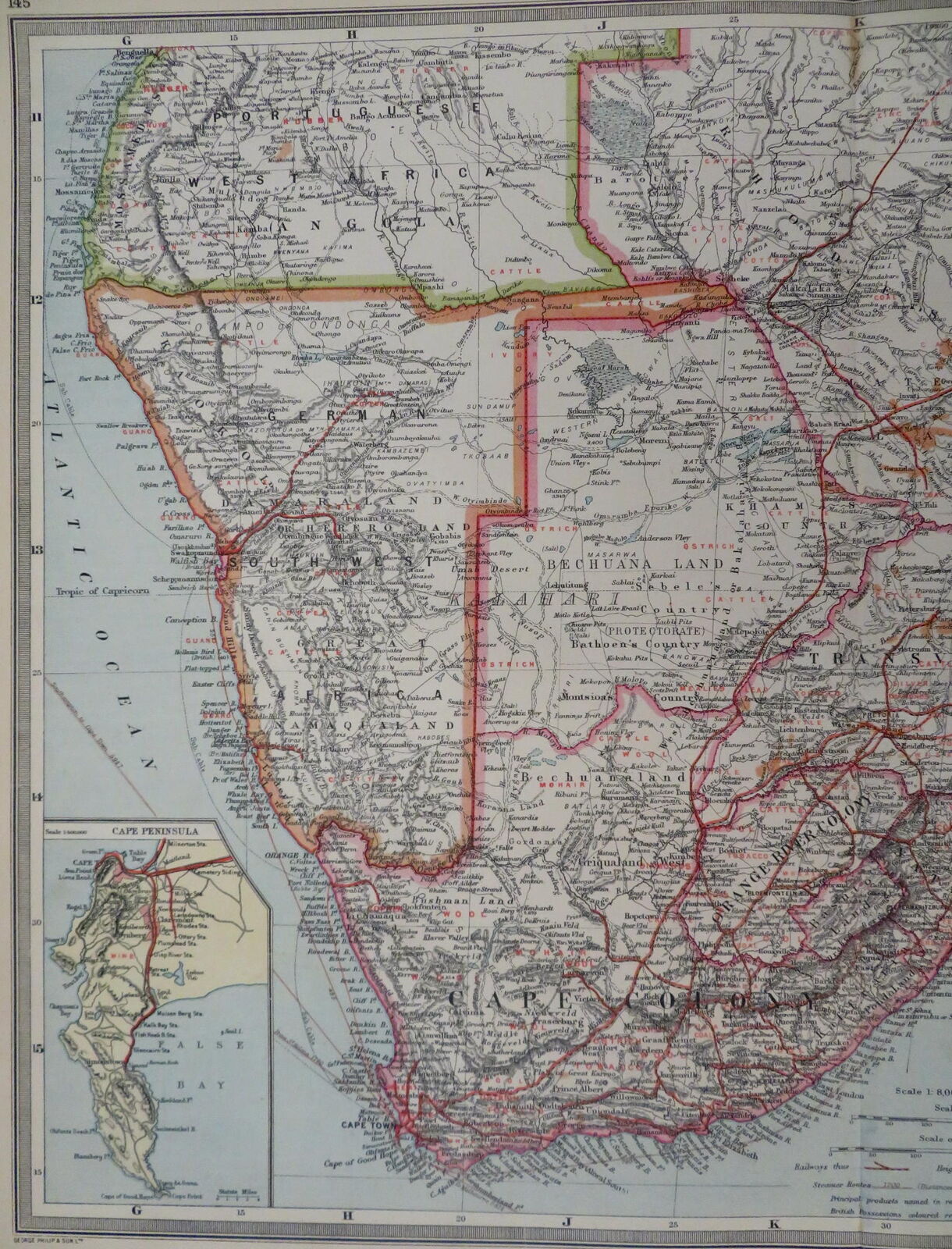 South Africa Cape Colony Transvaal Industry 1905 Philip & Sons map ...