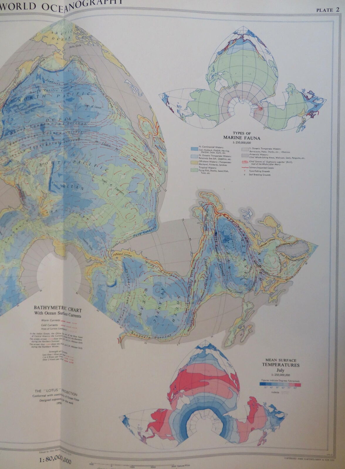 World Oceanography Bathymetric Map Salinity Temperature 1958 ...