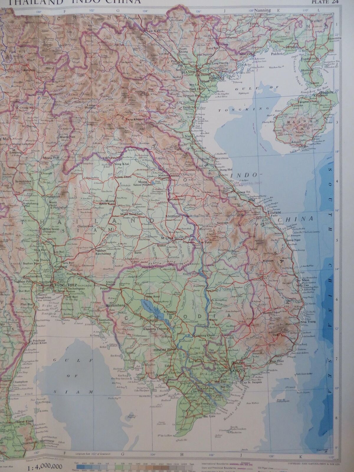 Southeast Asia Myanmar Thailand Cambodia Laos Vietnam 1958 Bartholomew ...