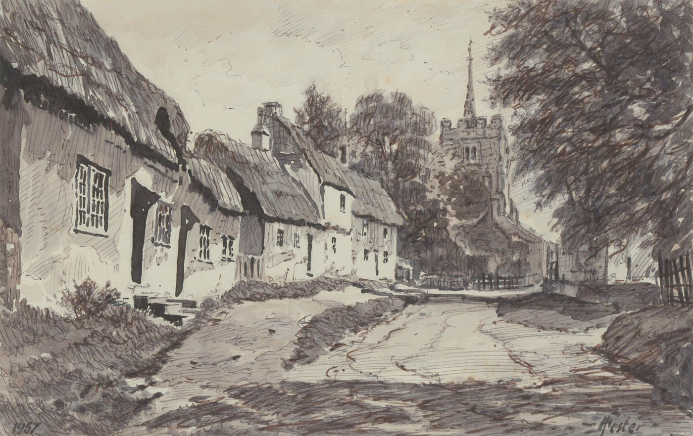 Henry E. Foster (1921-2010) - Framed 1957 Pen and Ink Drawing, Wendens ...