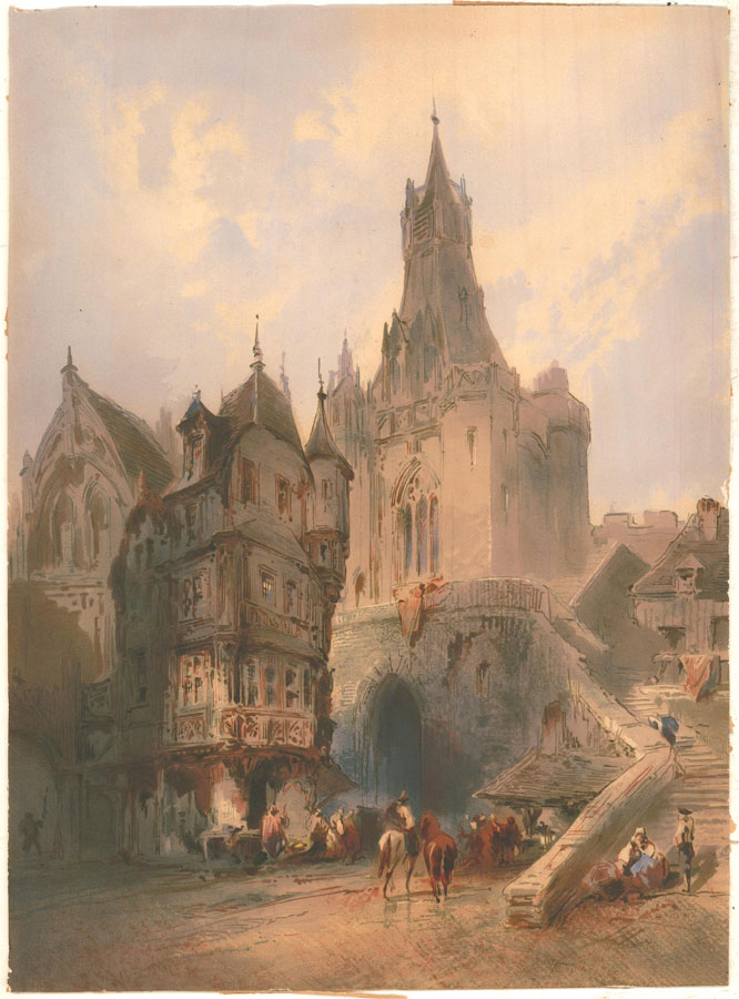 Late 19th Century Lithograph - Continental Cathedral with Figures: Art ...