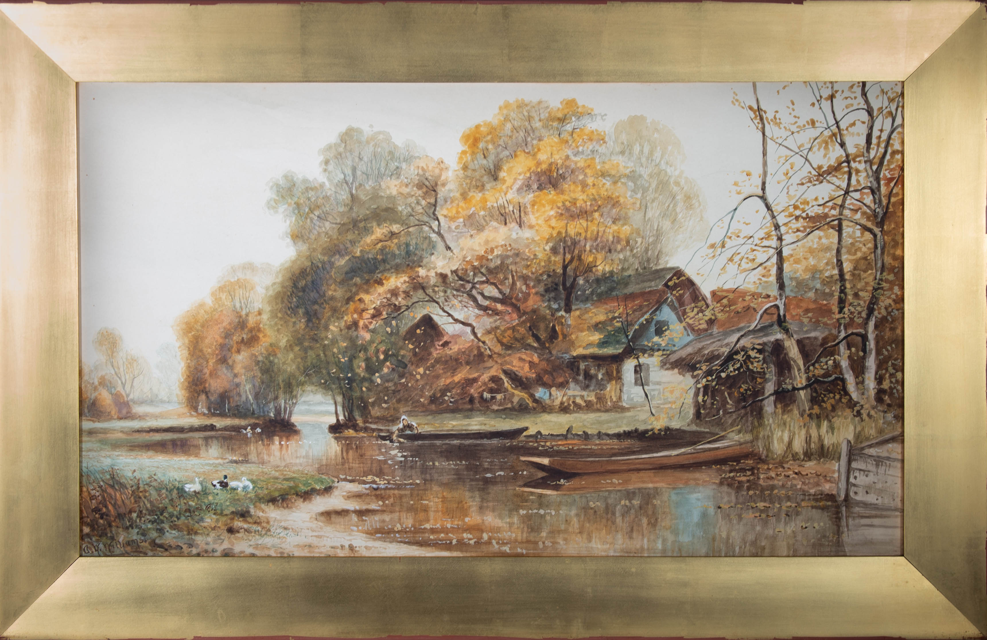 A. W. Williams - Early 20th Century Watercolour, Cottage by a River von ...