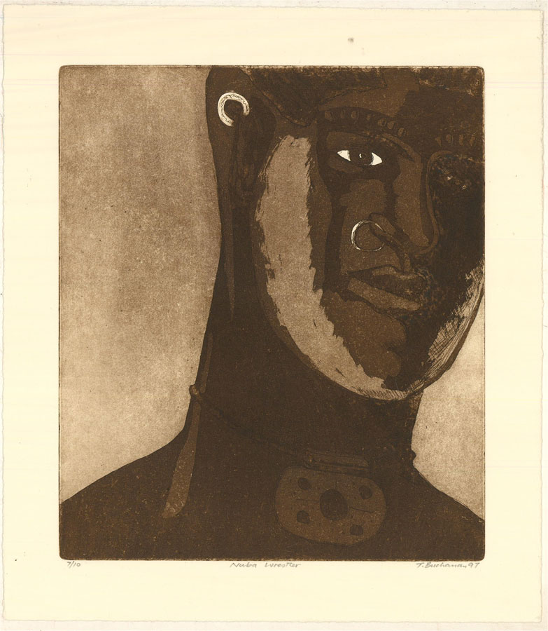 Terry Buchanan (b.1938) - 1997 Etching, Nuba Wrestler VII by Terry ...