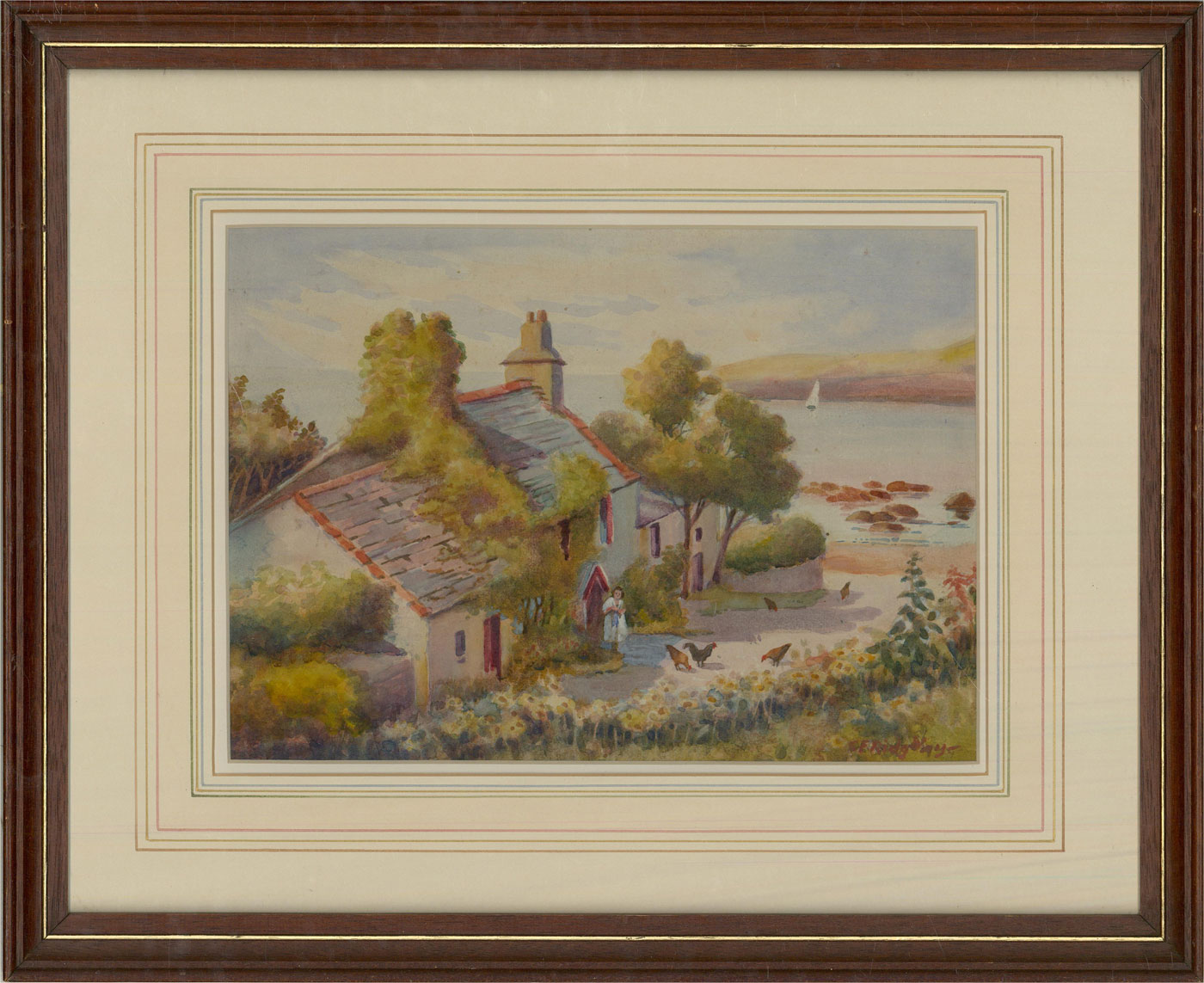 E.F. Ridgway - Mid 20th Century Watercolour, Cottage by the Sea von E.F ...