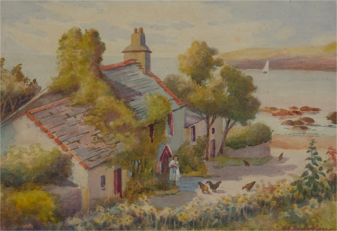 E.F. Ridgway - Mid 20th Century Watercolour, Cottage by the Sea von E.F ...
