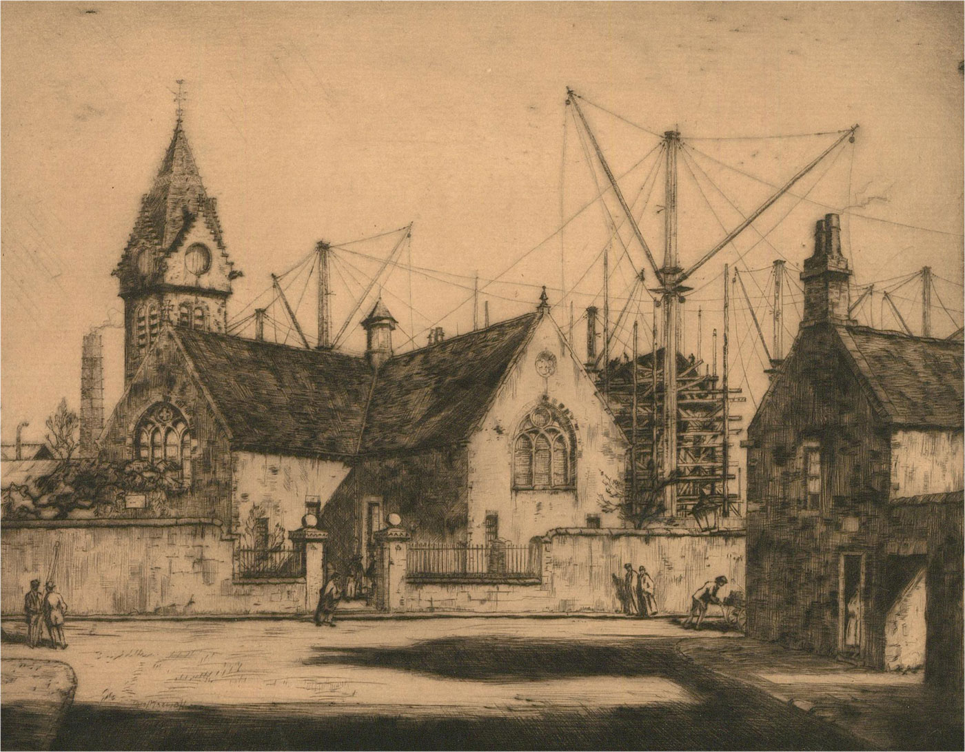 Tom Maxwell (1874-1937) - Late 19th Century Etching, Under Construction ...