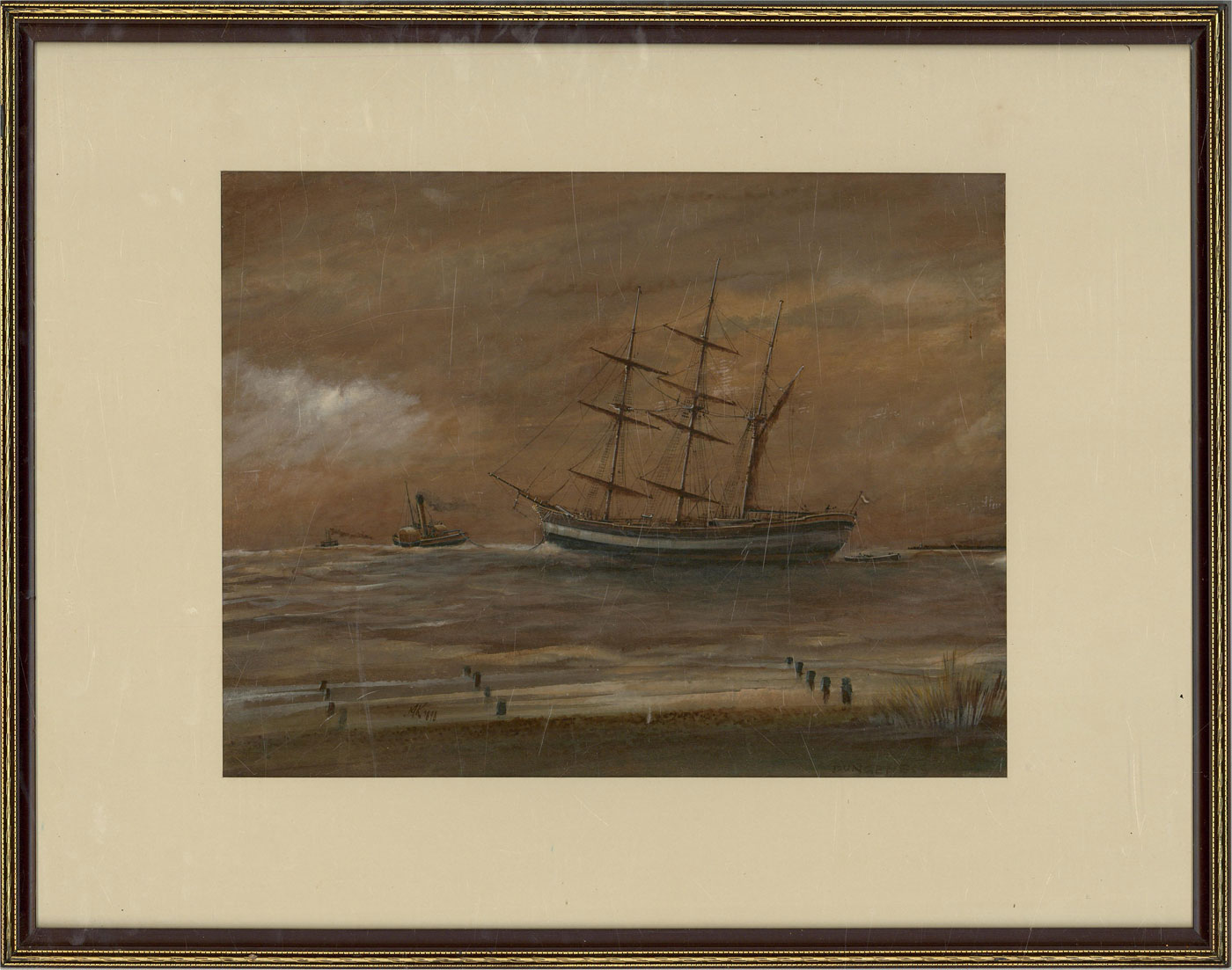 M.K - 1898 Watercolour, On Stormy Seas by M.K: (1898) Signed by Author ...
