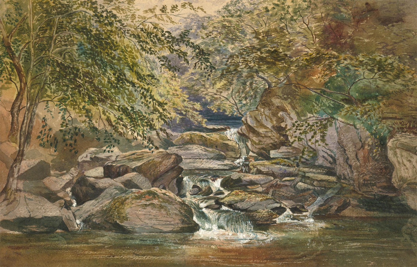 Late 19th Century Watercolour - Woodland Cascade: Art / Print / Poster ...
