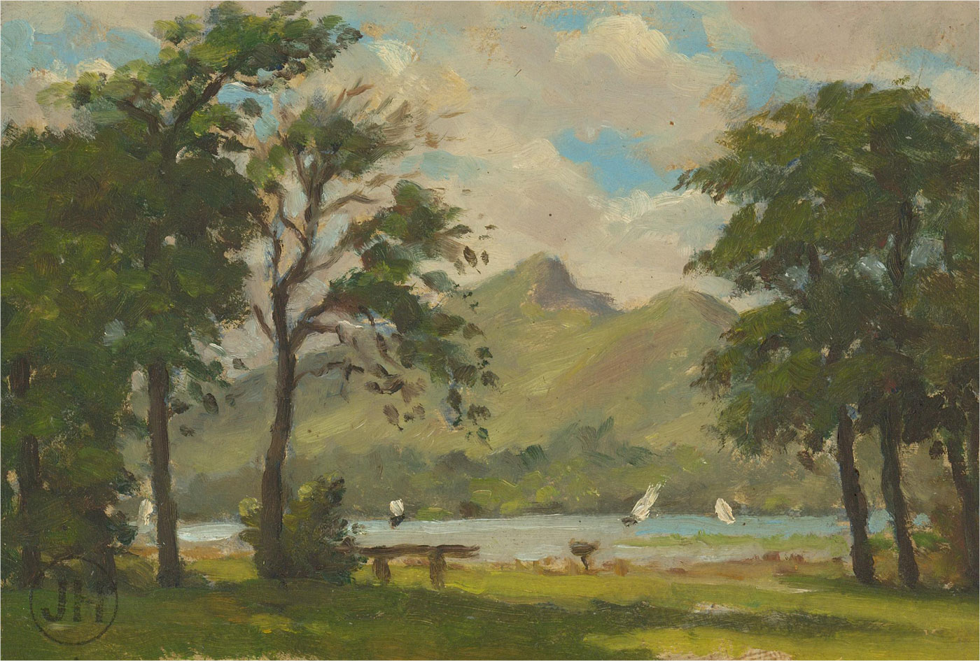 John G. Hall (1921-2006) - 20th Century Oil, Lake Scene by John G. Hall ...