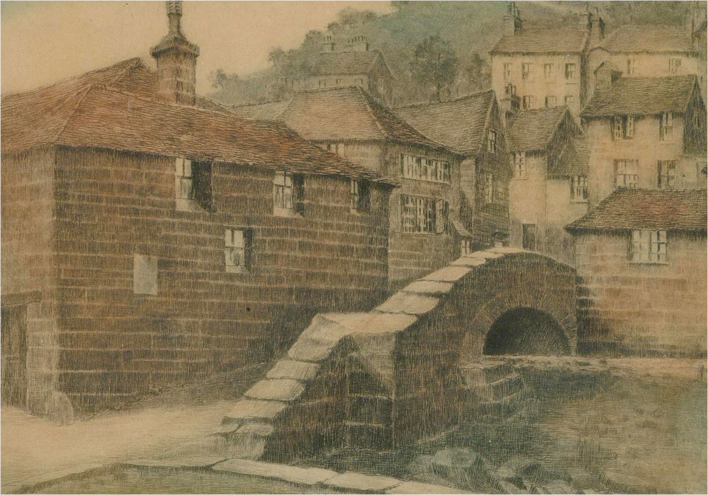 W. Hawksworth (1853-1935) - 19th Century Etching, The Bridge, Polperro ...