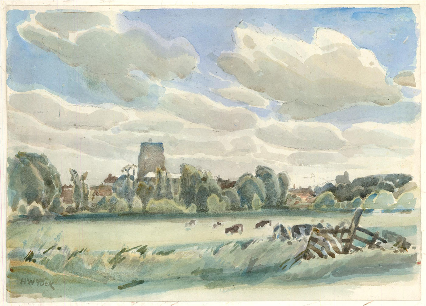 Horace Tuck (1876-1951) - Early 20th Century Watercolour, Grazing Cows ...