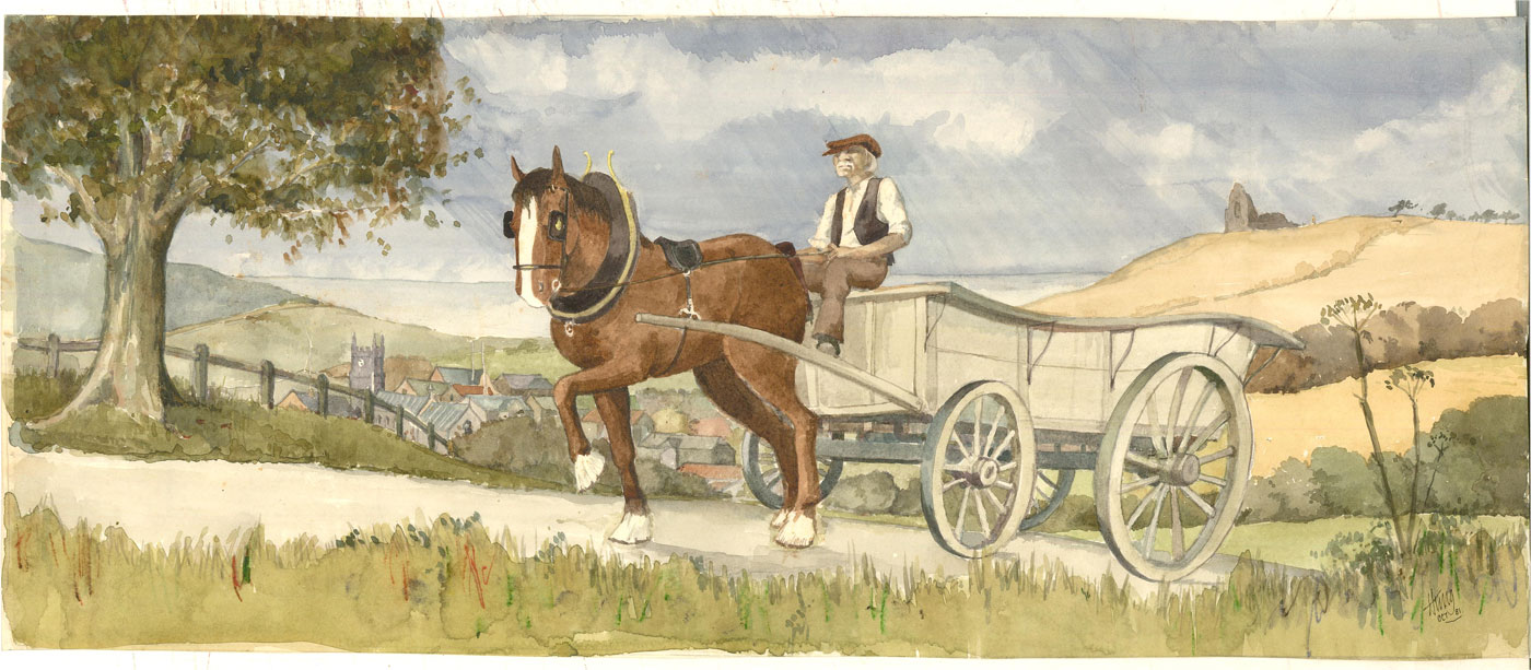 H. King - Signed and dated 1981 Watercolour, Pulling the Cart by H ...