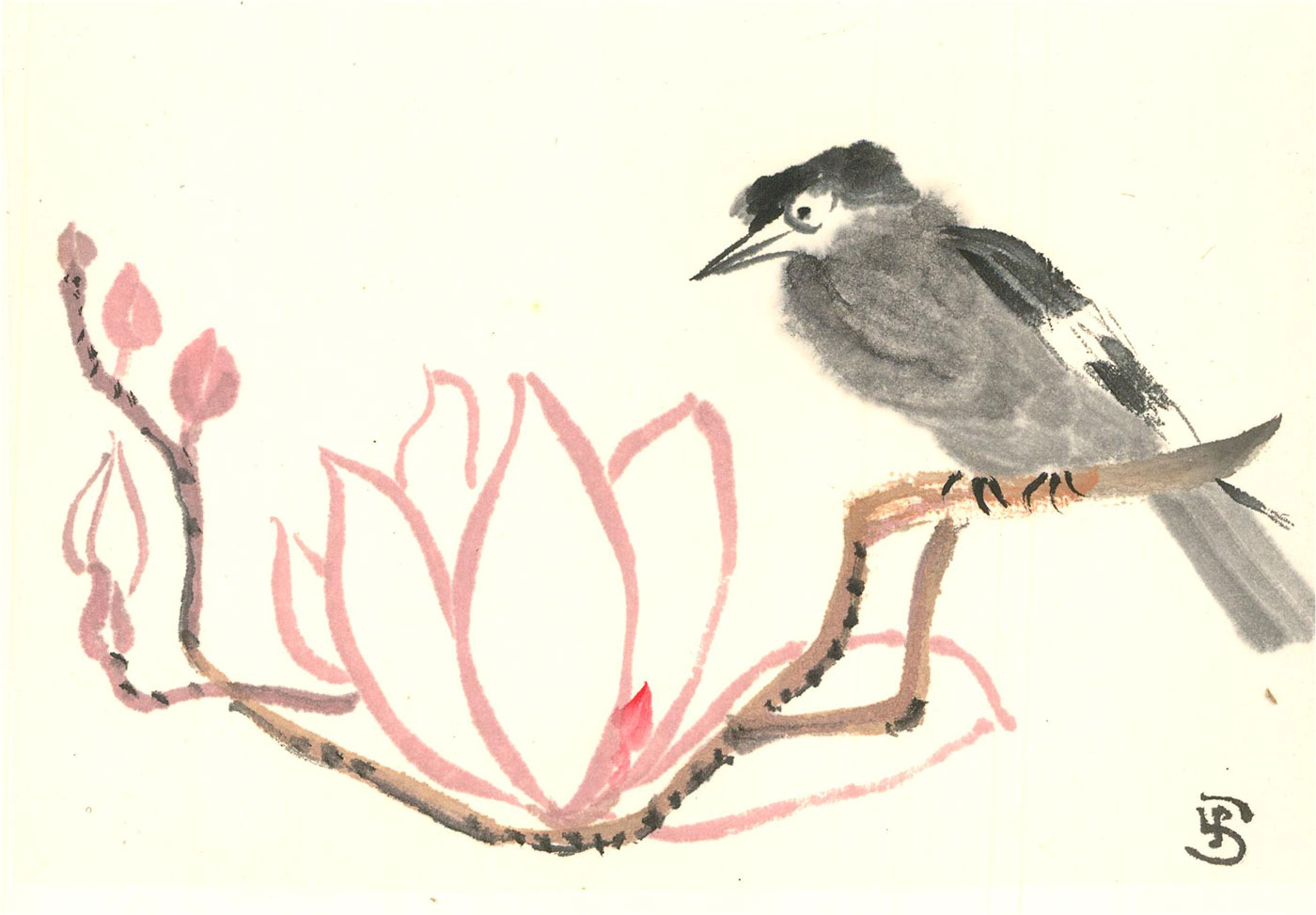 Hu Dongfang - Contemporary Watercolour, Blossom & Bird by Hu Dongfang ...