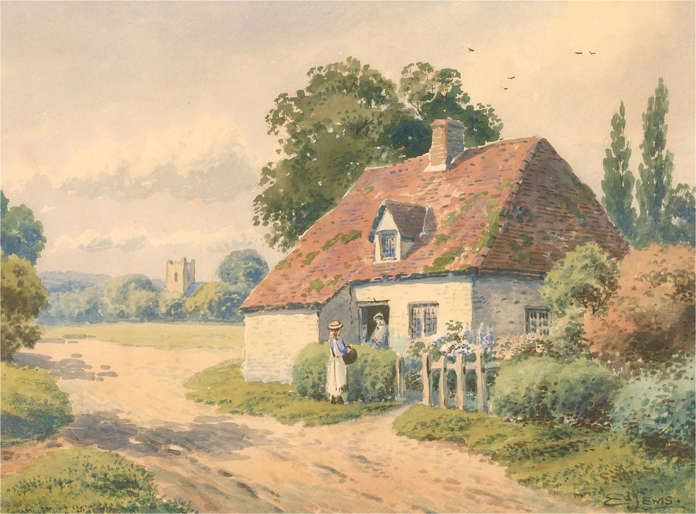 Ed Lewis - Signed Early 20th Century Watercolour, The Villagers by Ed ...