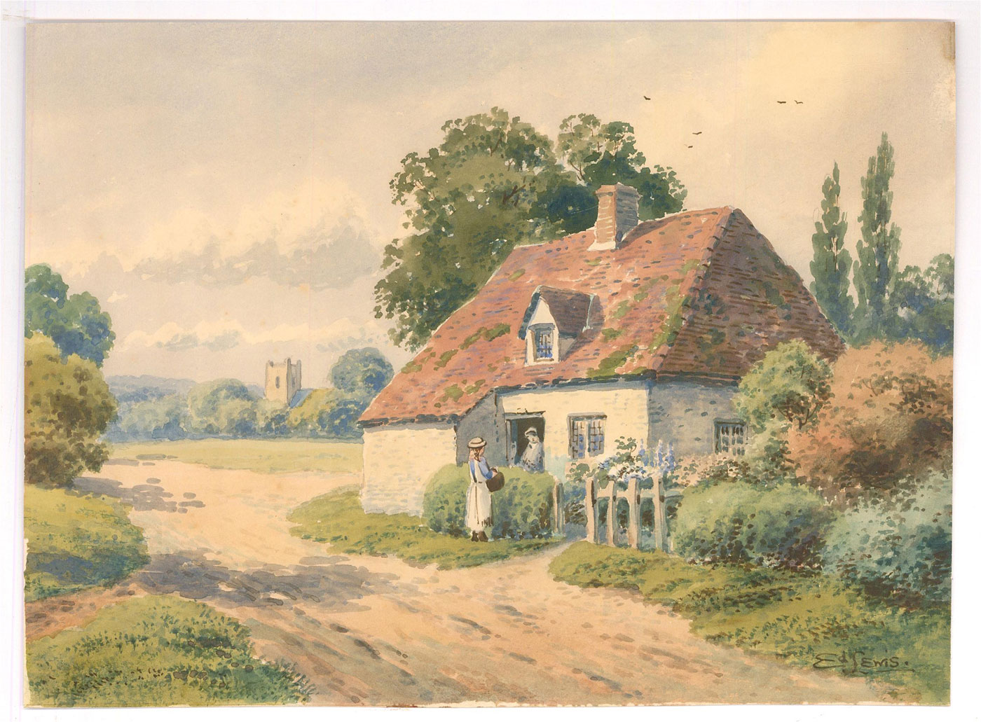 Ed Lewis - Signed Early 20th Century Watercolour, The Villagers by Ed ...
