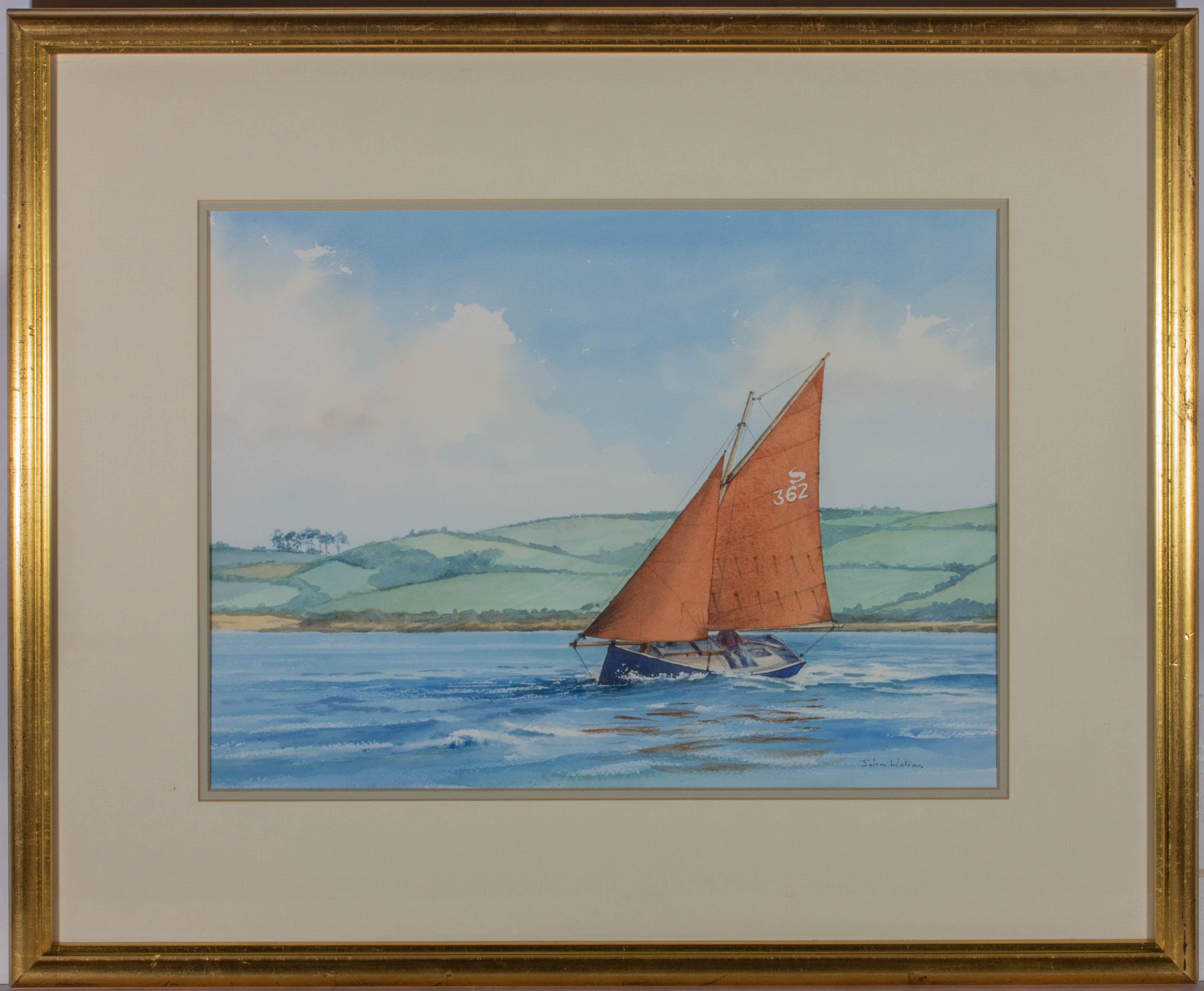 John Watson - Contemporary Watercolour, Gaff Sloop by John Watson ...
