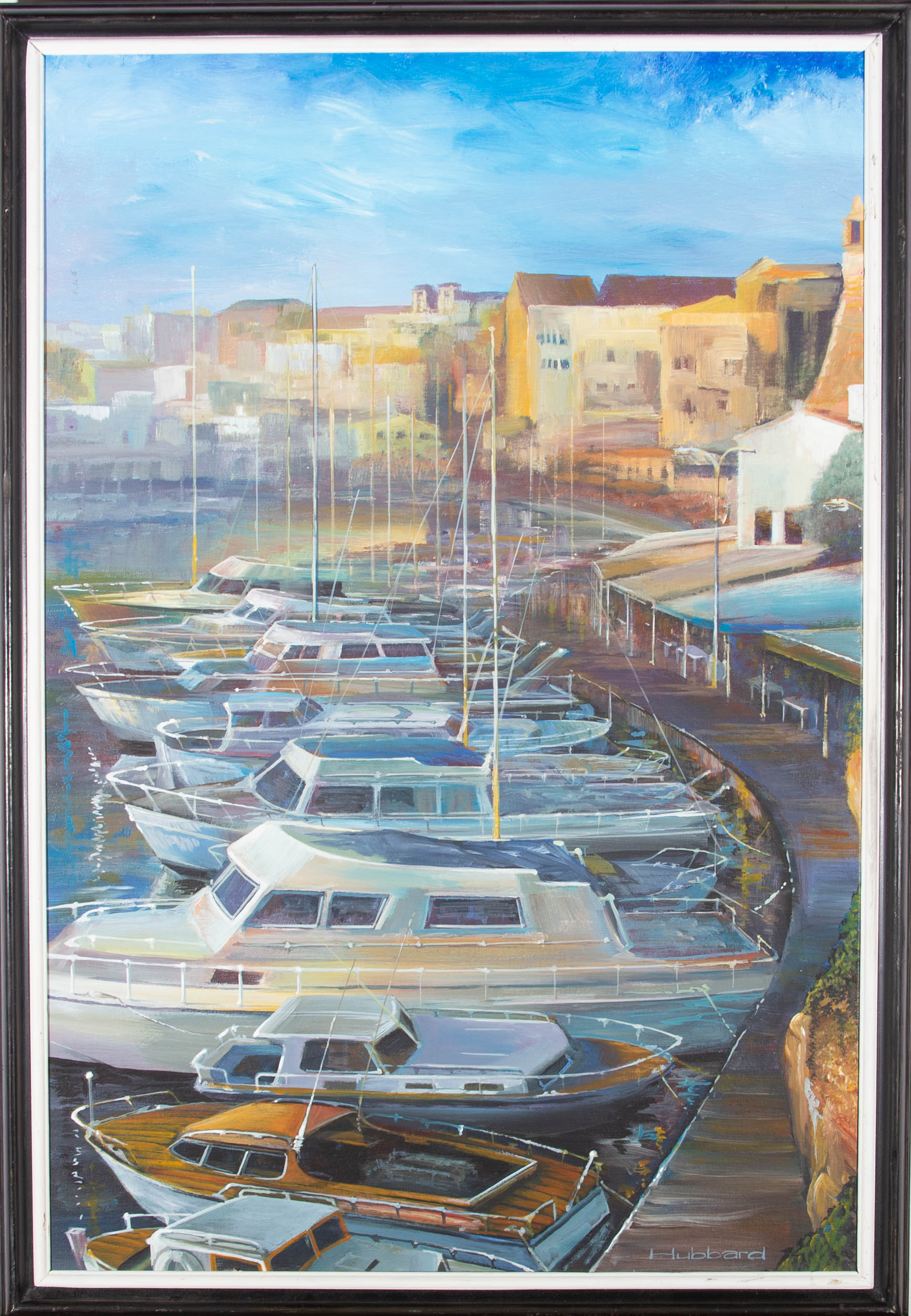 Hubbard - 20th Century Acrylic, Evening Harbour by Hubbard: Signed by ...