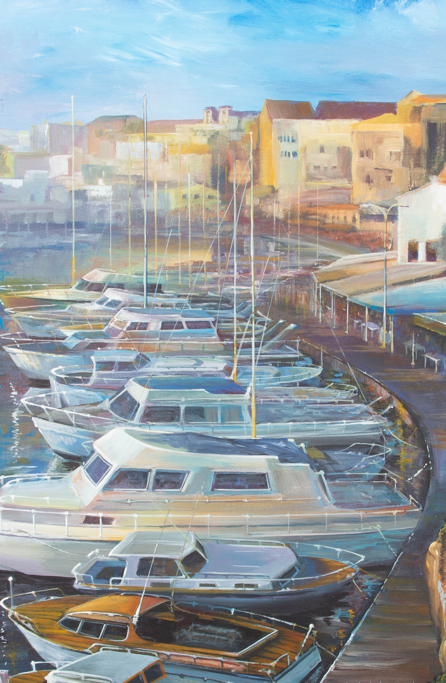 Hubbard - 20th Century Acrylic, Evening Harbour by Hubbard: Signed by ...