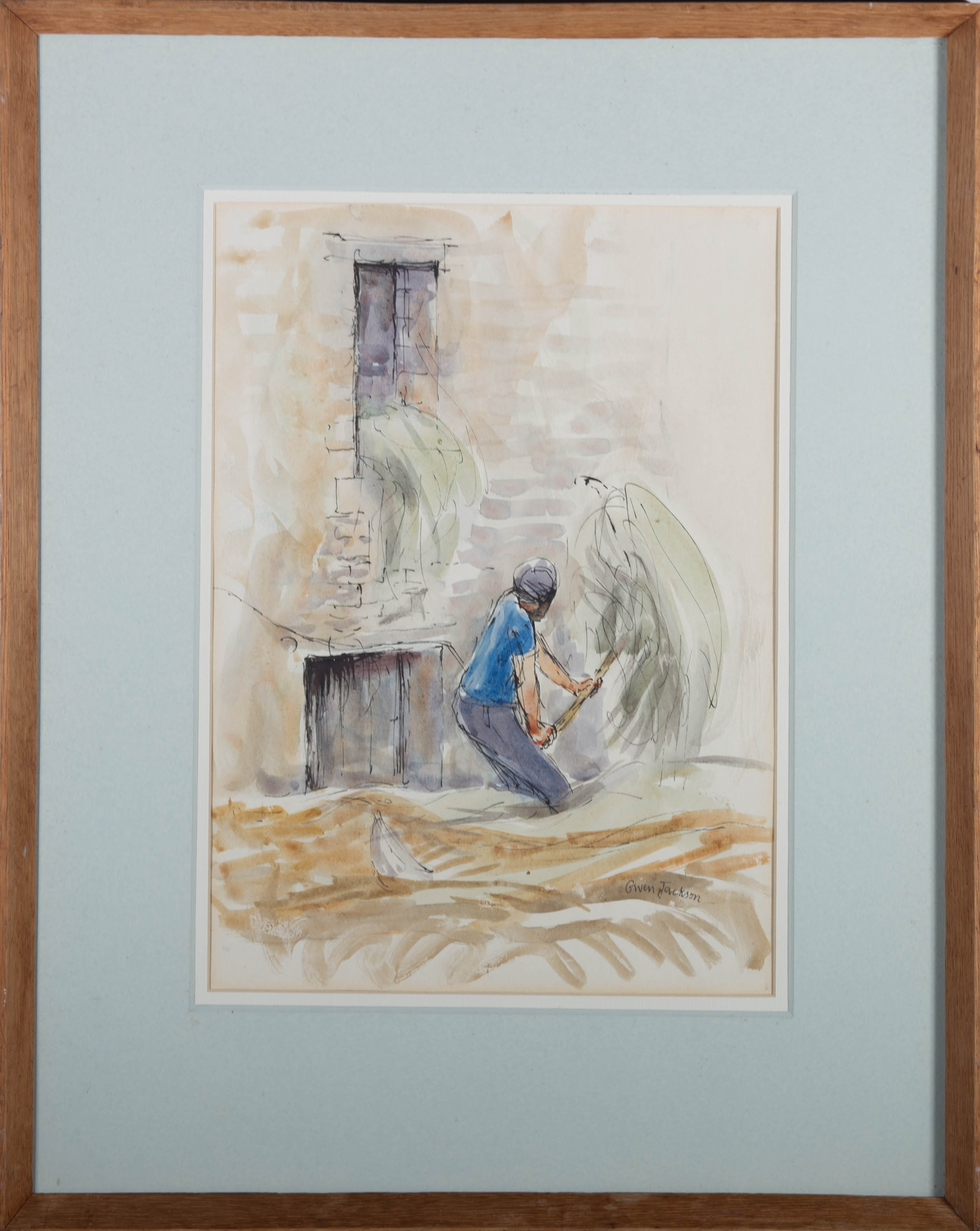 Gwendolen Jackson (b.1919) - 1952 Watercolour, Stacking Hay by ...