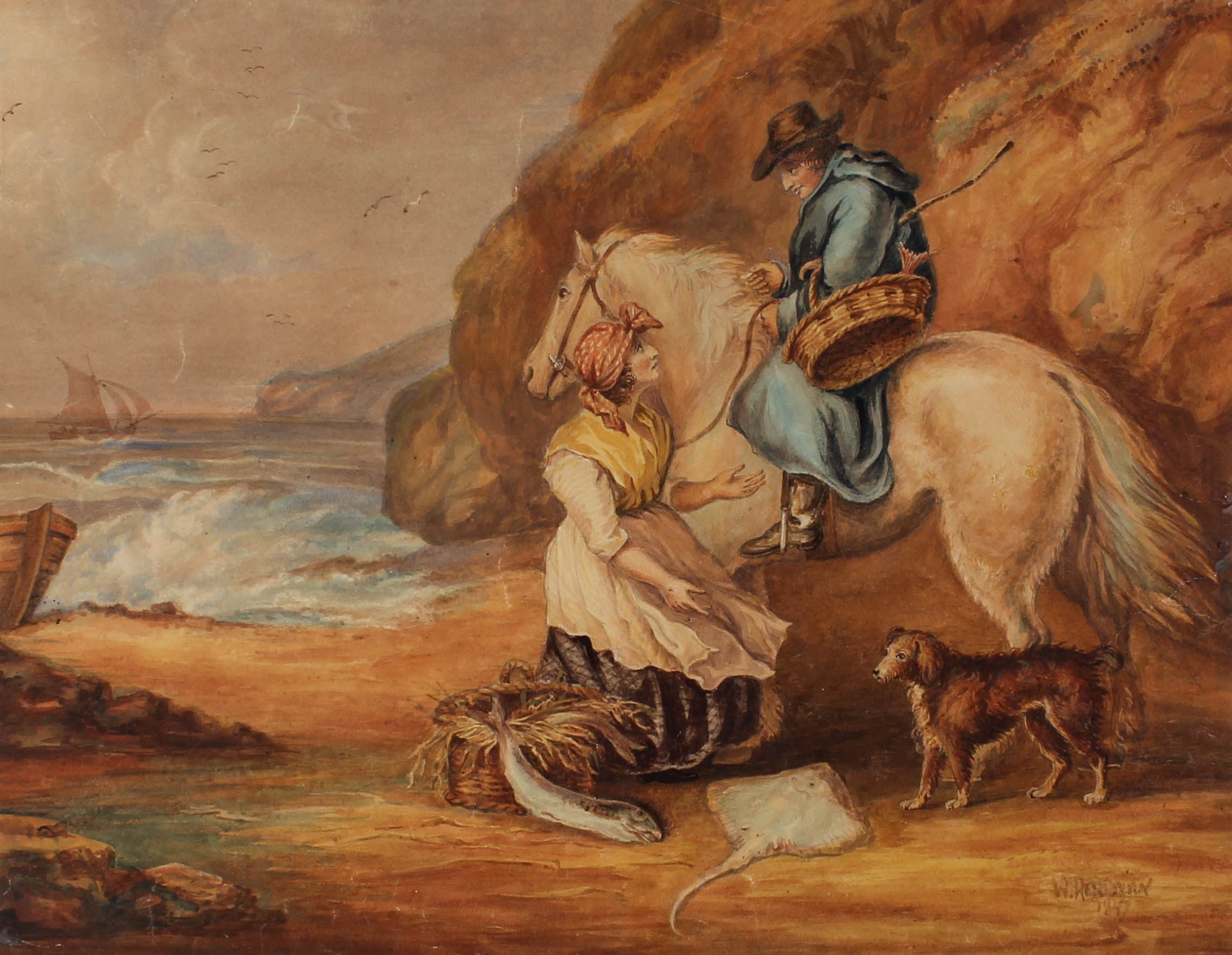 After George Morland - 1847 Watercolour, Selling Fish von After George ...
