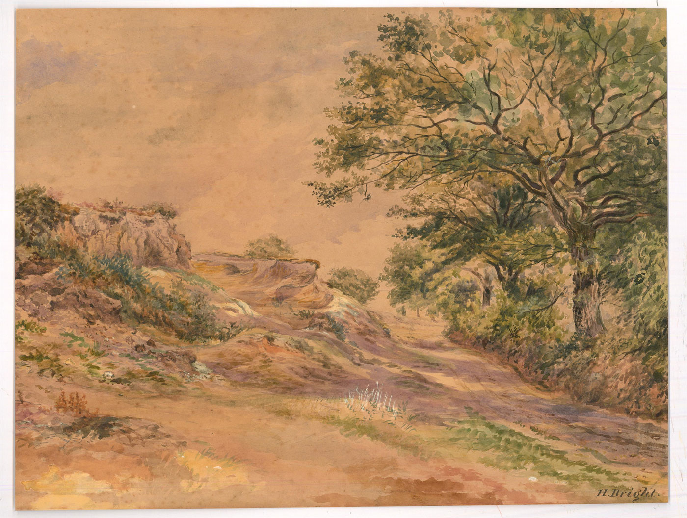 H. Bright - 19th Century Watercolour, Tree Lined Path by H. Bright ...