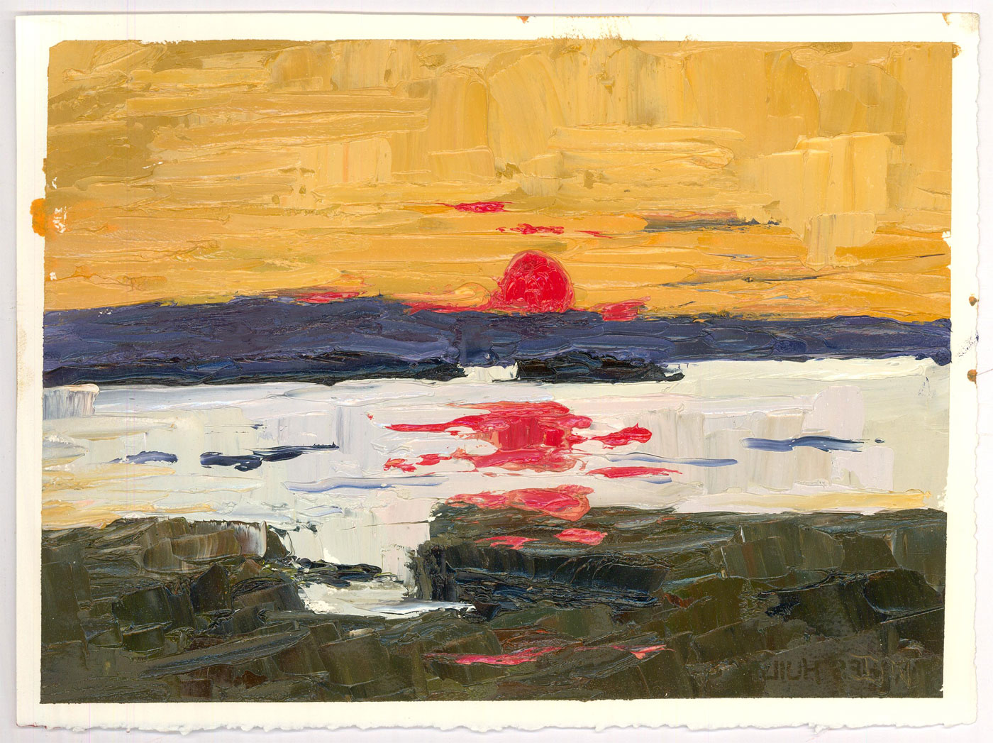 Daniel Nichols - Initialled Contemporary Oil, Sunset on the Mountains ...
