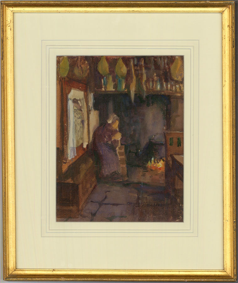 Mary Freeman - Late 19th Century Watercolour, Woman by the Hearth von ...