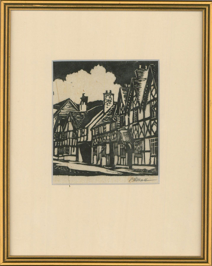Oscar Pollak (1907-1980) - Mid 20th Century Woodcut, Tudor Houses In ...