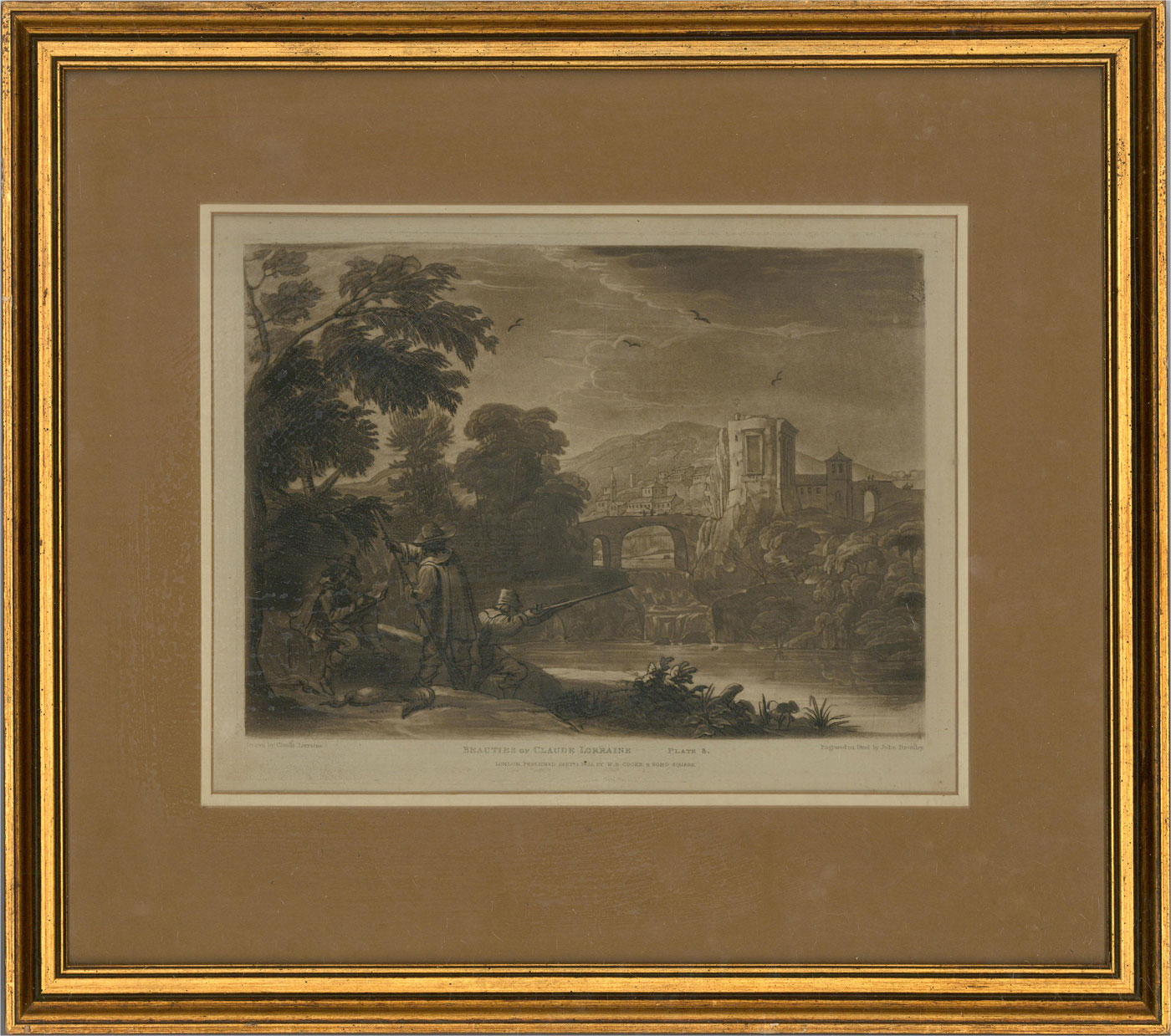 John Bromley after Claude Lorraine - 1825 Mezzotint, Landscape With ...