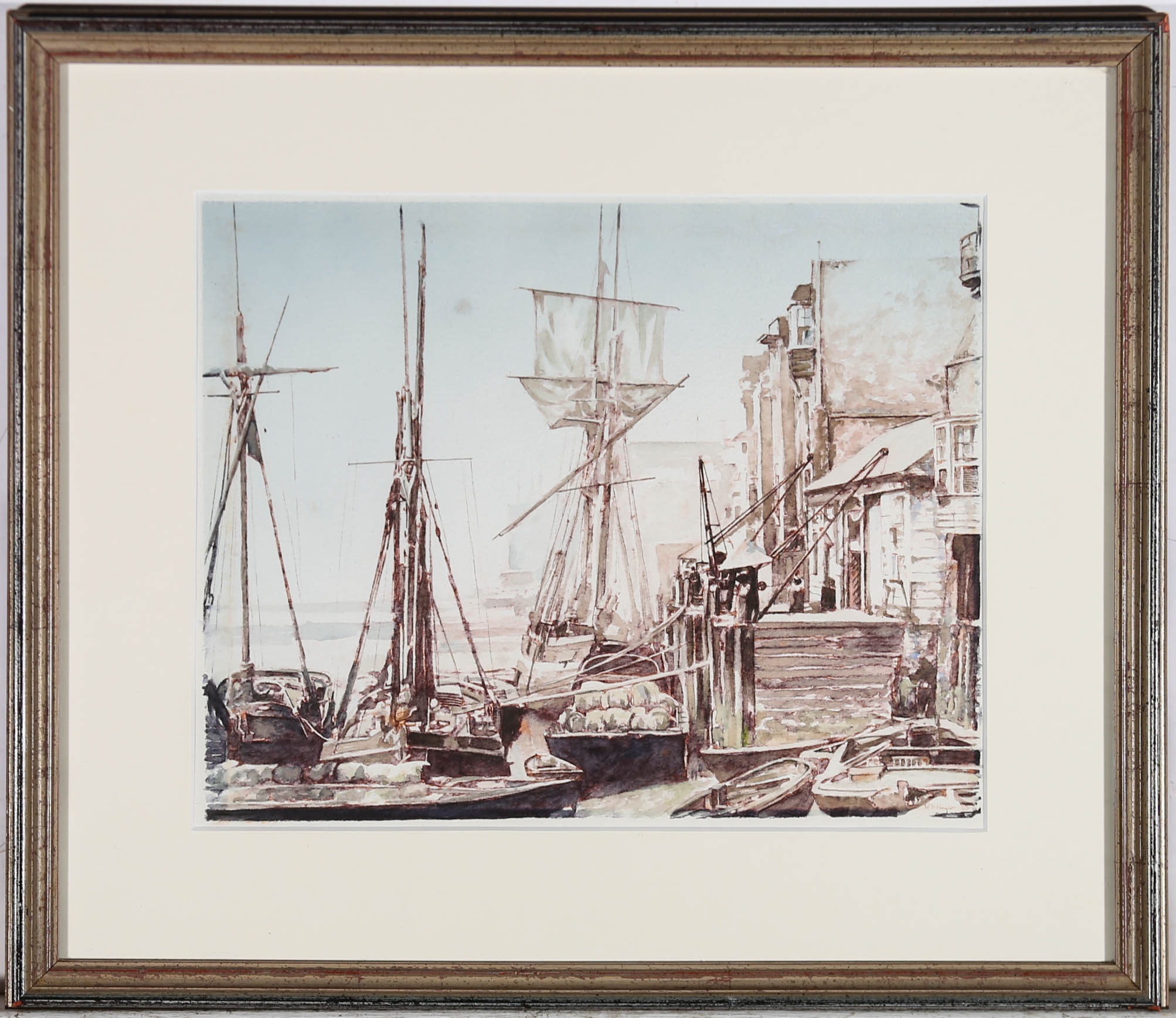 Framed 1985 Watercolour - The Old Harbourside: (1985) Signed by Author ...