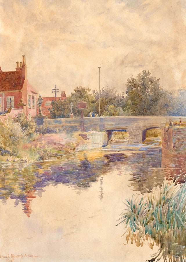 Edward Renard (1854-1915) - 1901 Watercolour, Bridge to Town by Edward ...