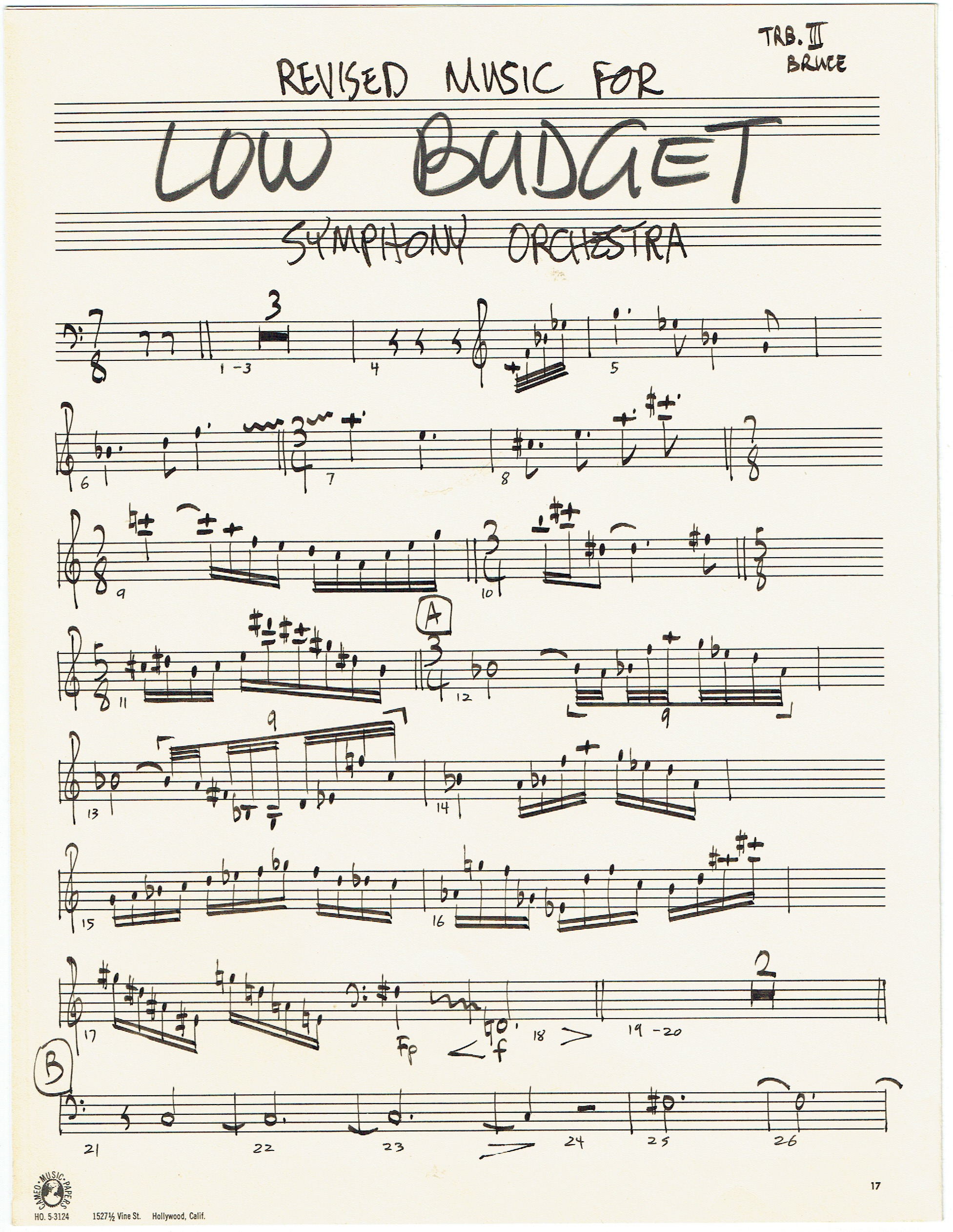 Autograph Music Score. von Zappa, Frank , American musician and ...