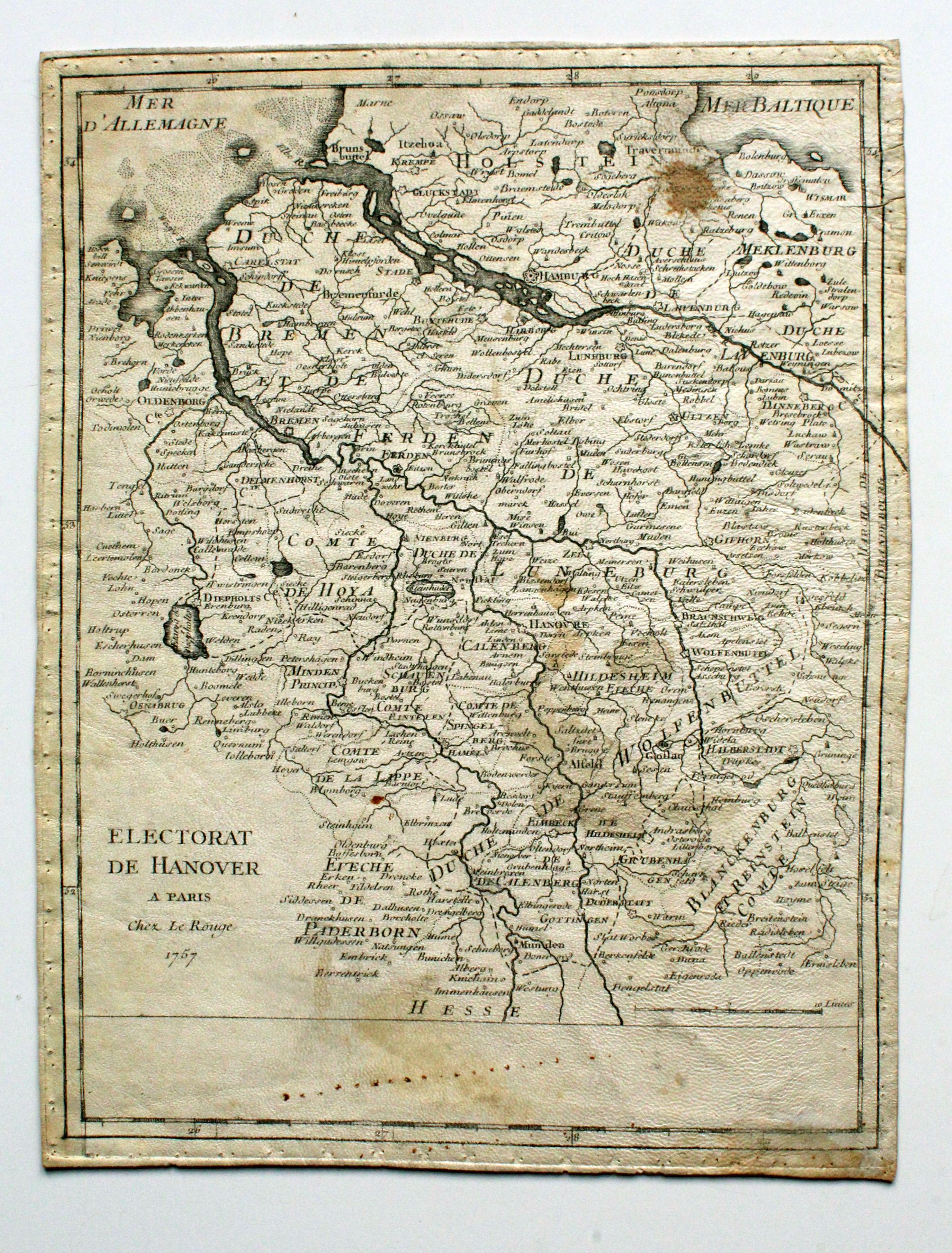 Electorat de Hanover. Kupferstichkarte ca. 1:1400000 by Le Rouge ...