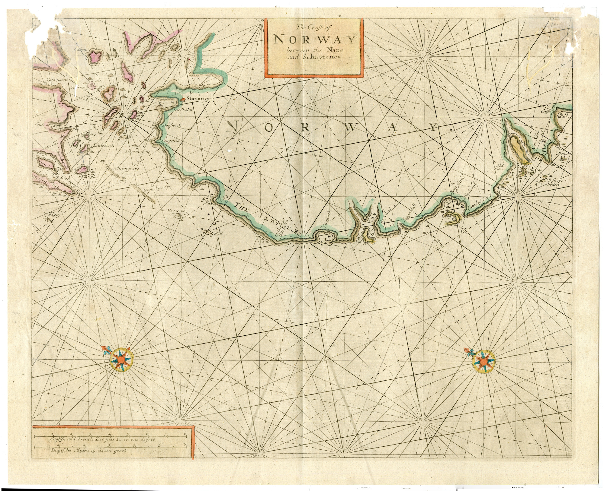 Rare-Antique Map-NORWAY-NAZE-SCHUYTENES-COASTAL MAP-Thornton-1702 ...