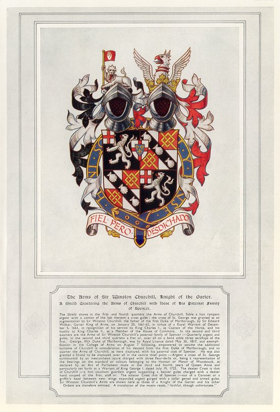 GENEOLOGY PRINT THE ARMS OF SIR WINSTON CHURCHILL, KNIGHT OF THE GARTER ...